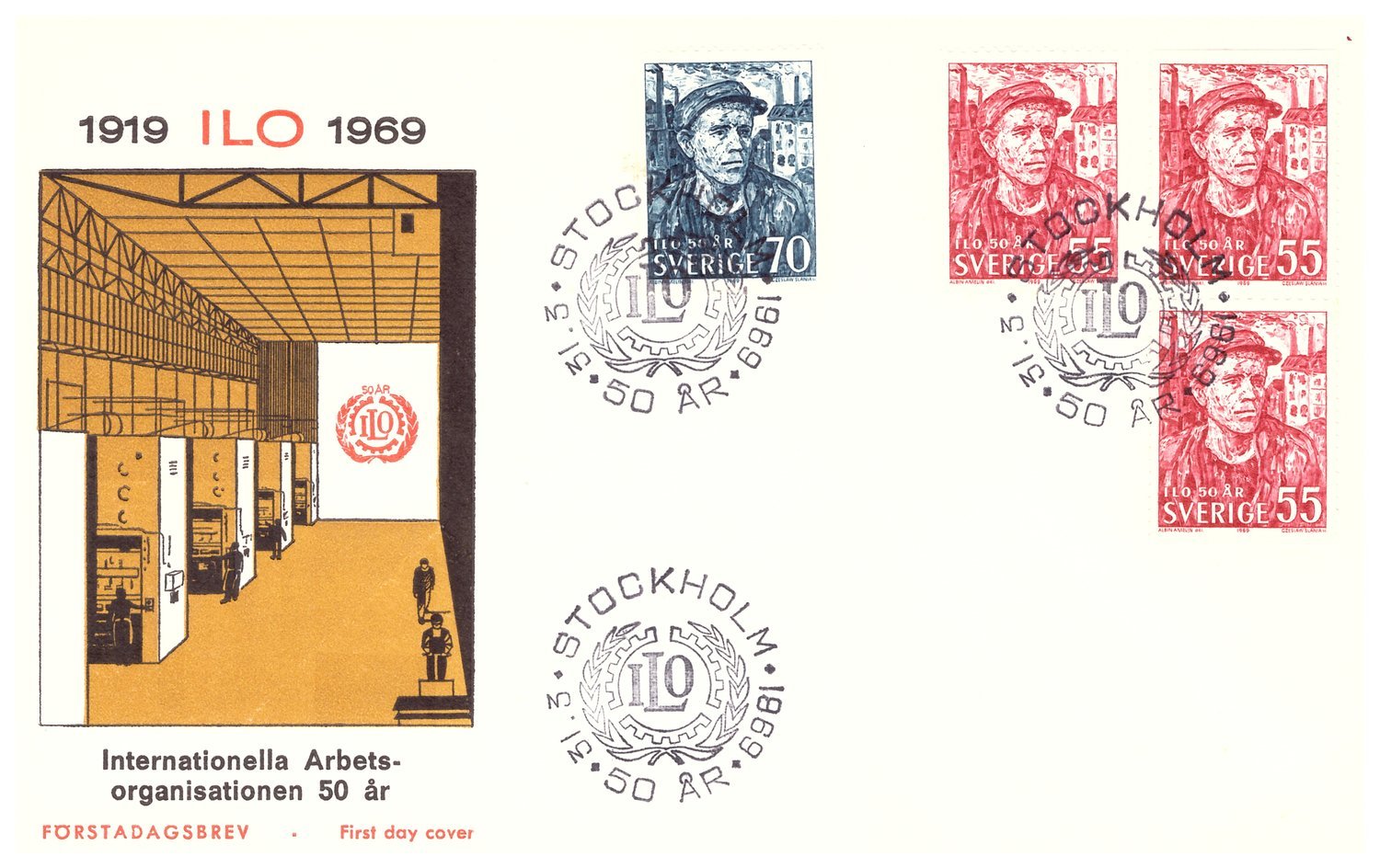 Sverige: FDC 1969 Vinjett 1. ILO 50 år. Bra ski.. | Köp på Tradera (624175306)