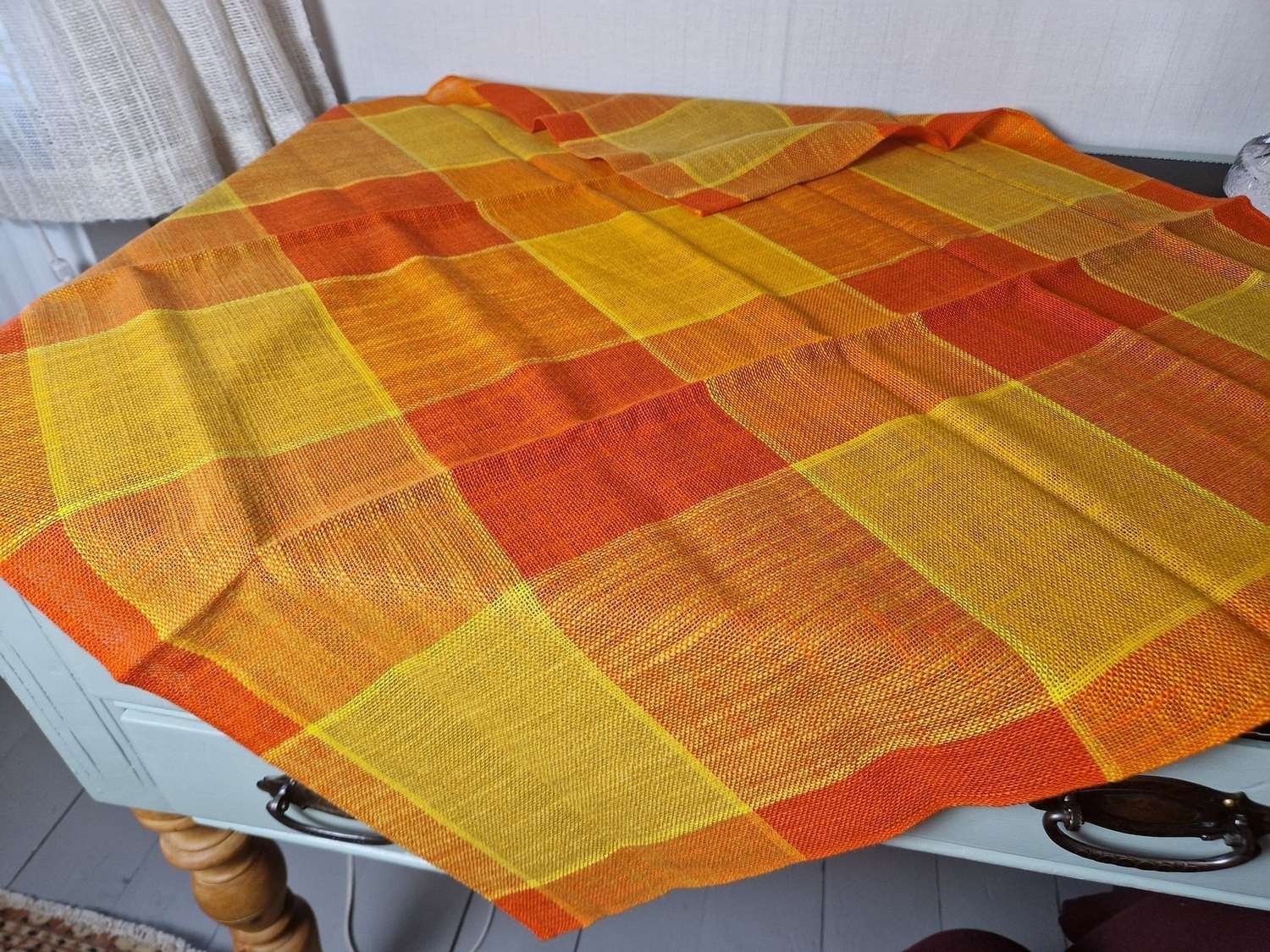 Retro Fin rutig duk gul orange 50-60 tal | Köp på Tradera (651179383)