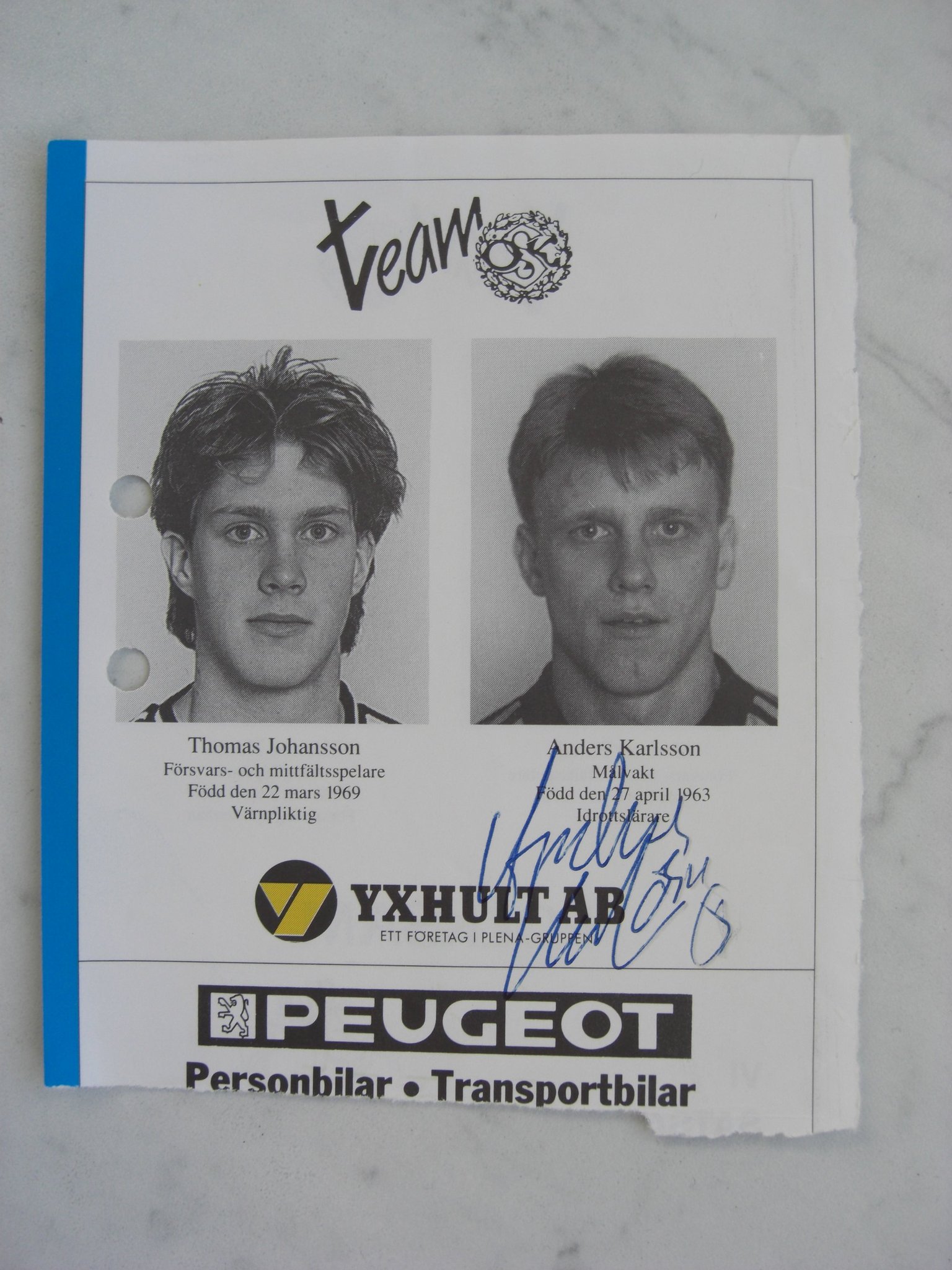 ANDERS KARLSSON. ÖSK FOTBOLL. AUTOGRAF. MÅLVAKT.. | Köp på Tradera (704750791)