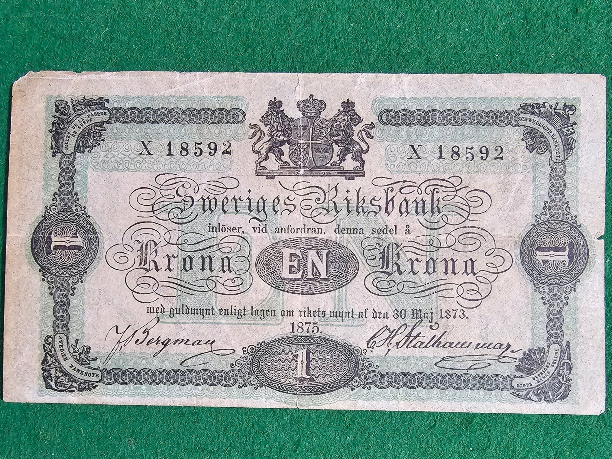 Se produkter som liknar En krona svensk sedel 1876 på Tradera (621537295)