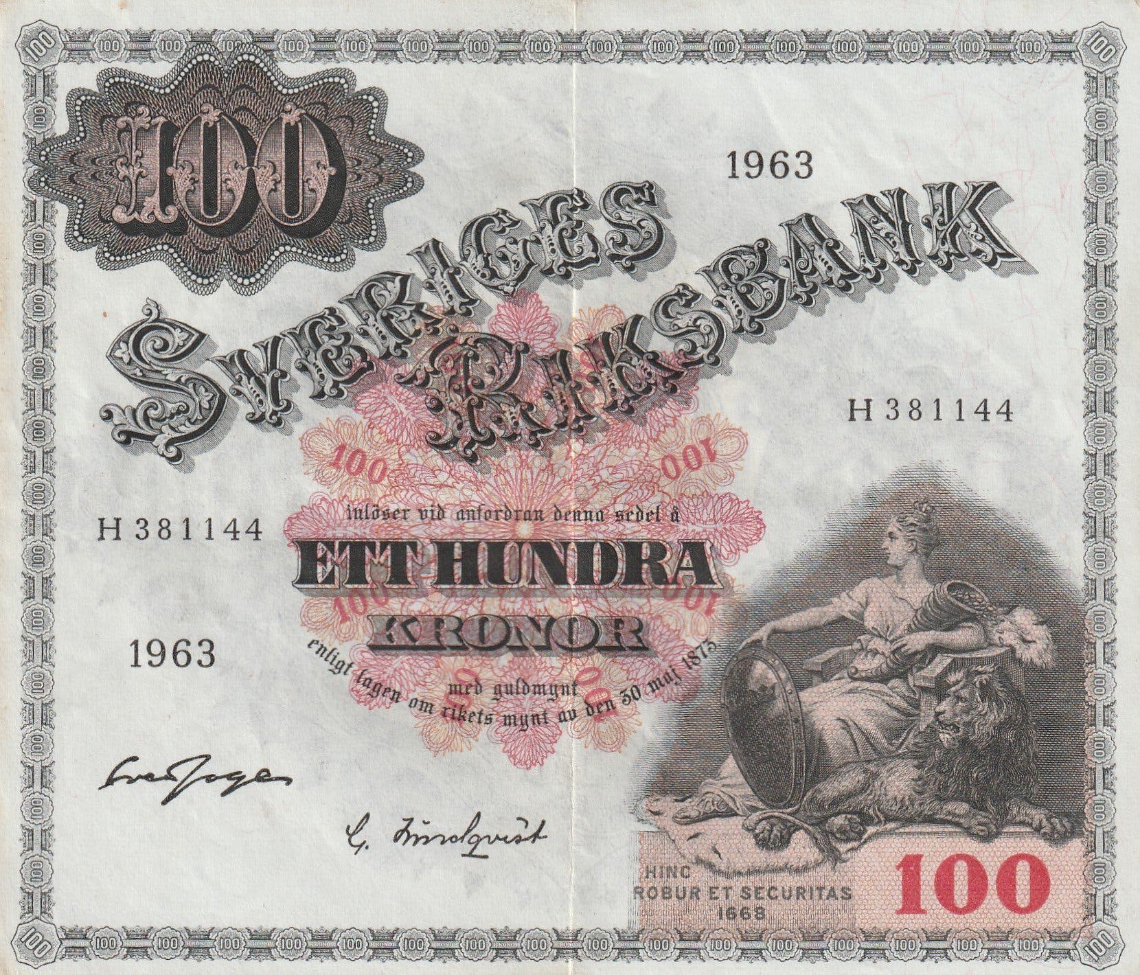 Sedel 100 kronor från 1963, vikt endast 1 gång,.. | Köp på Tradera ...
