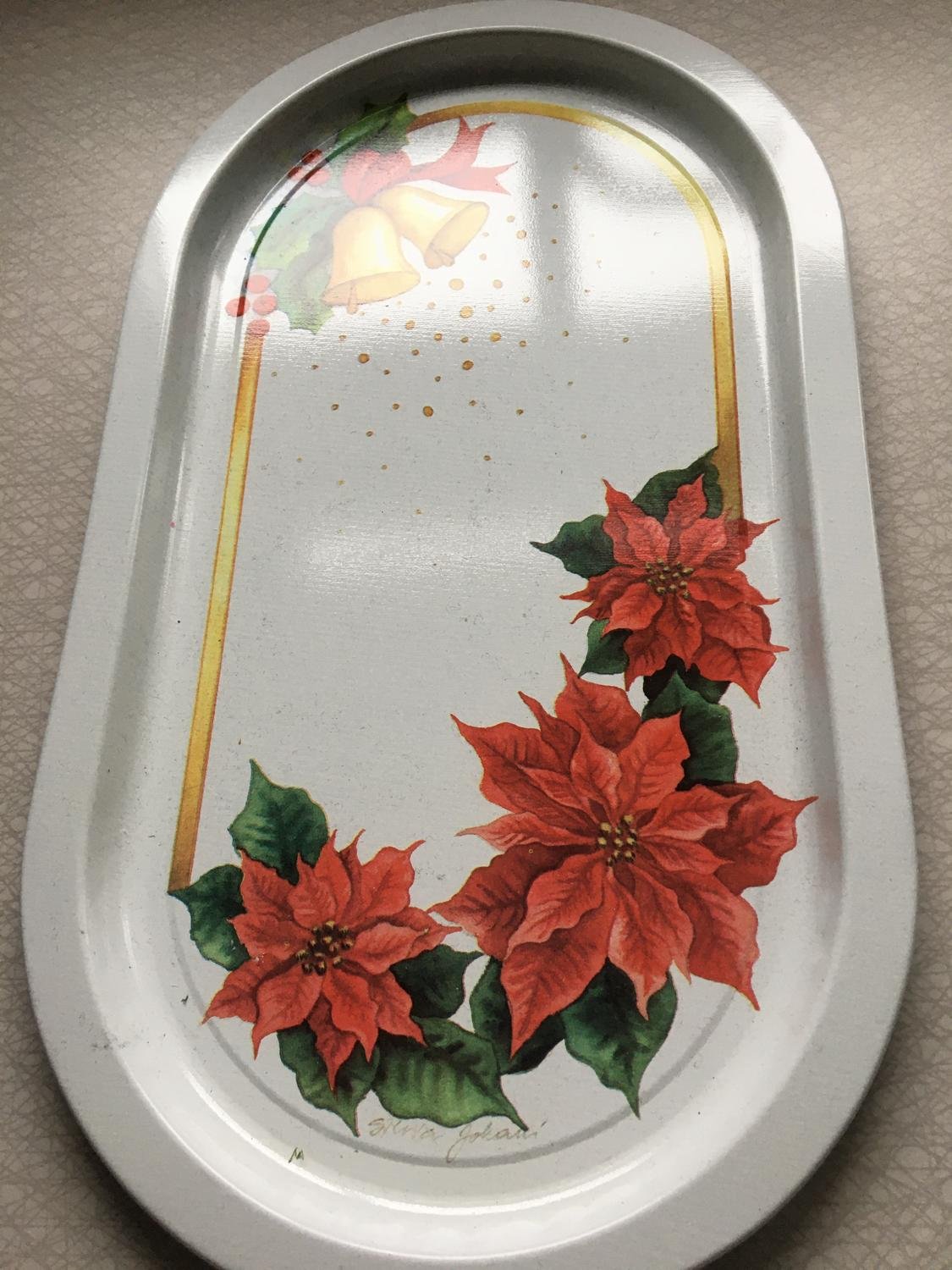 Bricka Jul Rosor Emaljerad Signerad 34 x19 cm | Köp på Tradera (608304570)