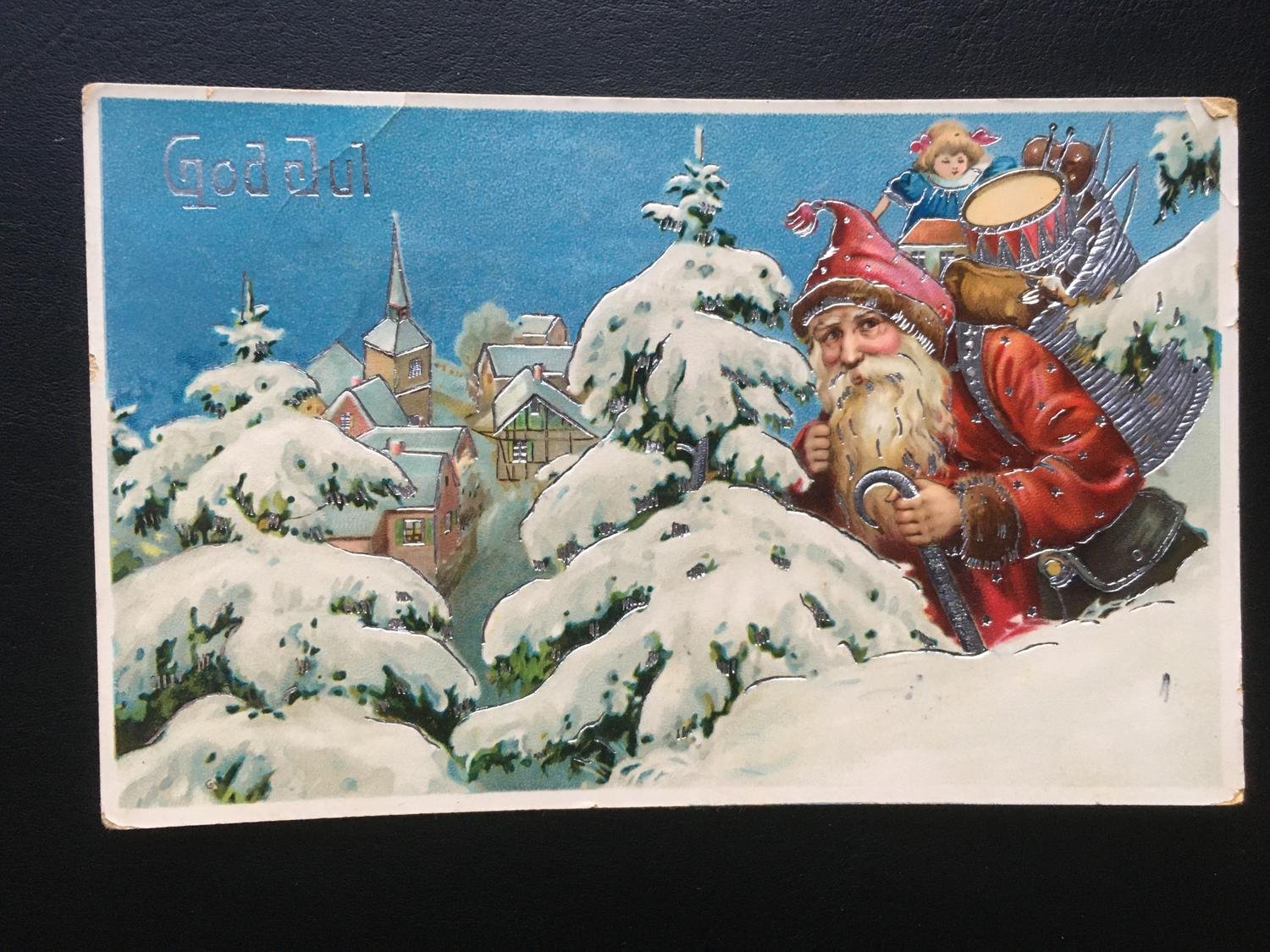 Julkort - Tomte på väg till byn med korgen full.. | Köp på Tradera ...