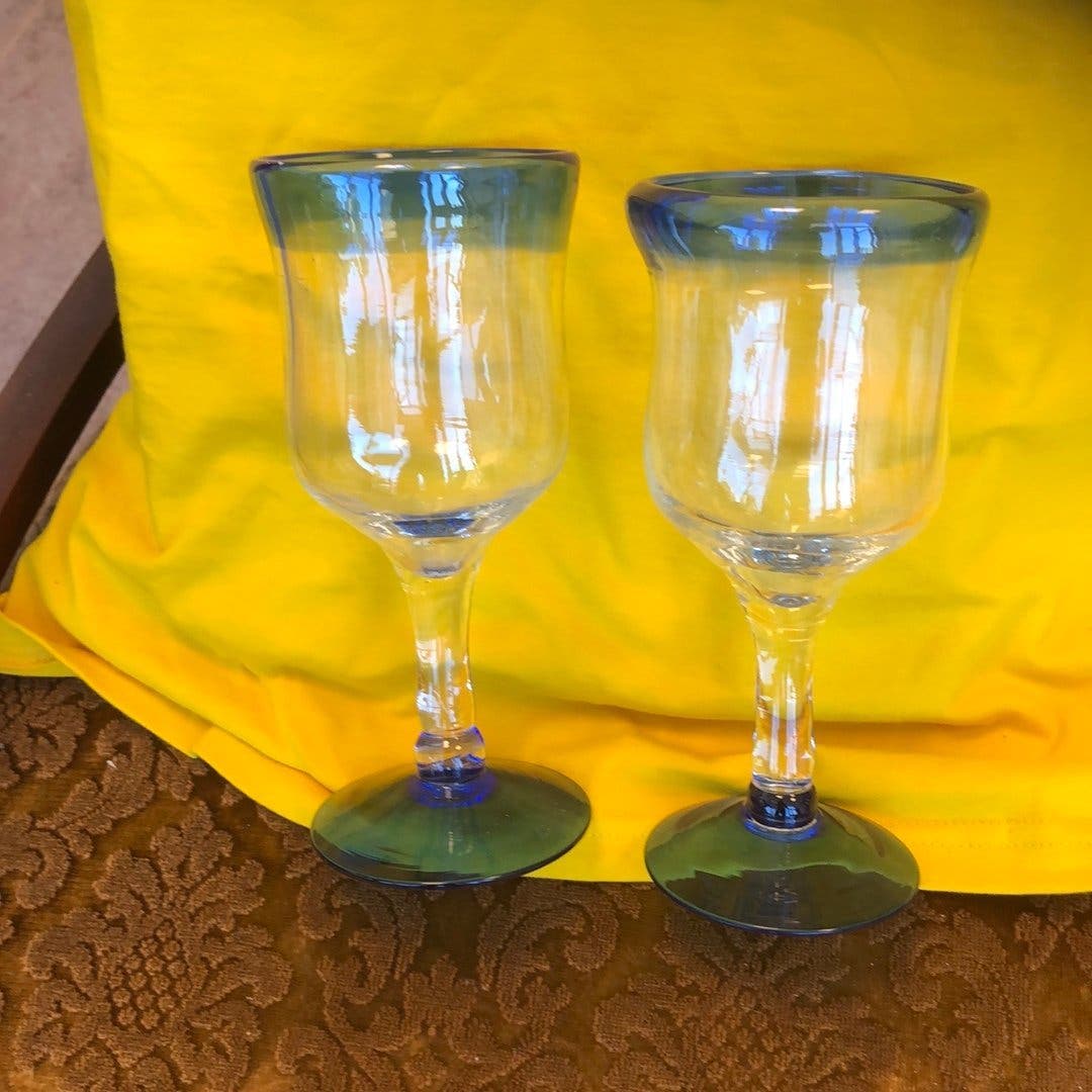 Två blårandiga glas, ( Viktoria design) | Köp på Tradera (721100100)