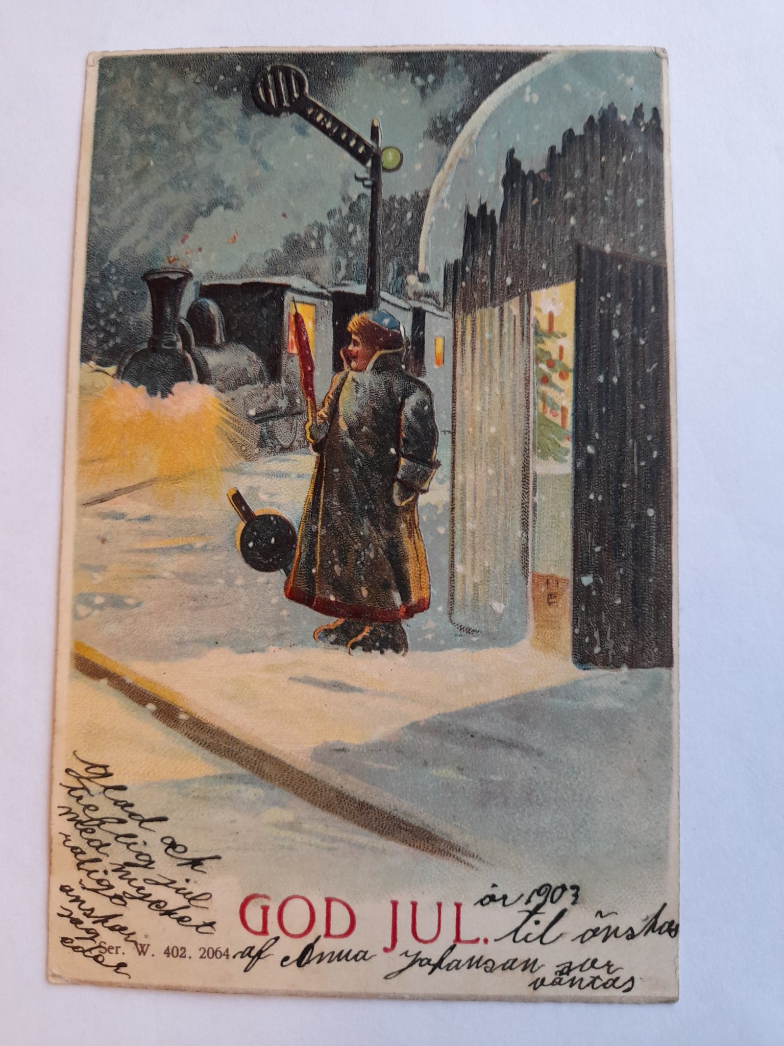 God jul Äldre julkort Reliefkort Ånglok järnväg.. | Köp på Tradera ...