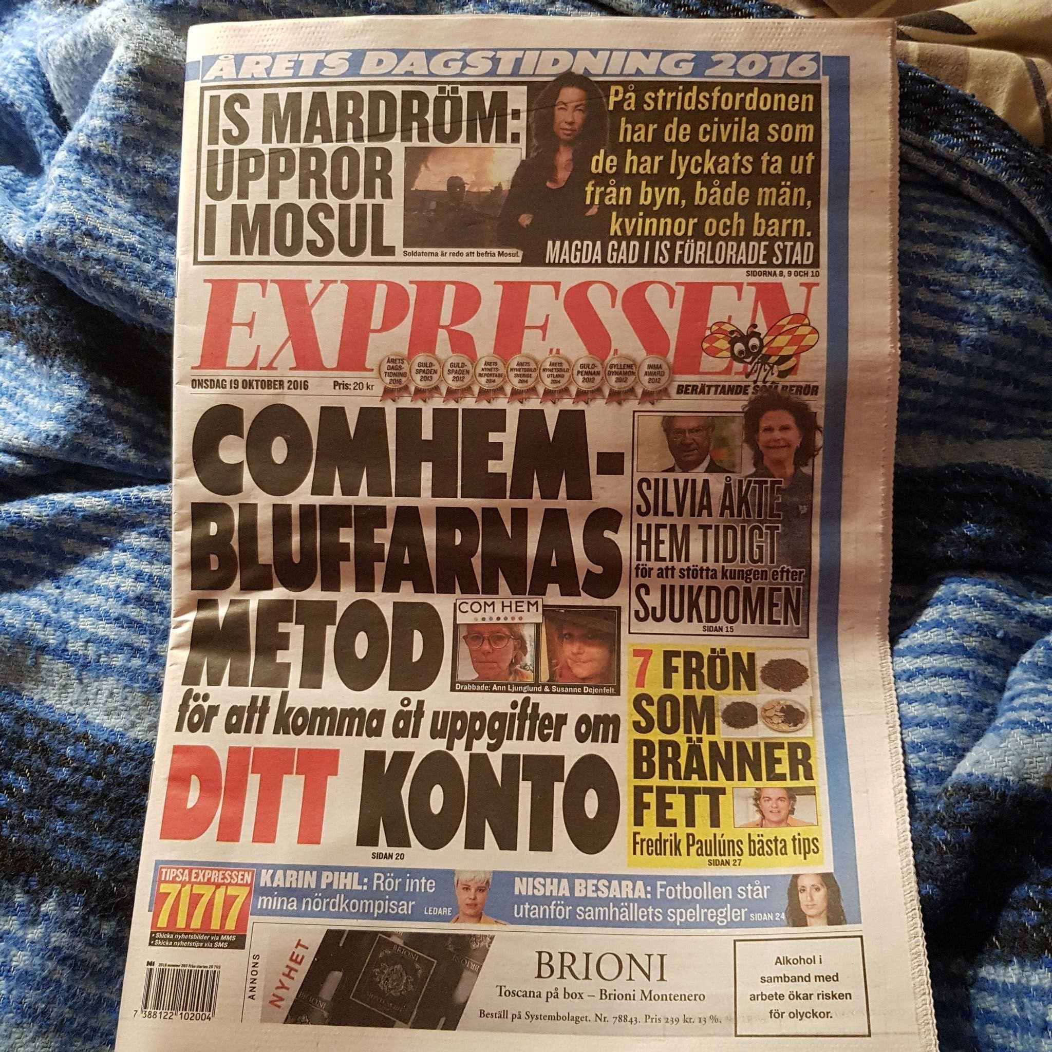 Expressen 19 oktober 2016 | Köp på Tradera (710637509)