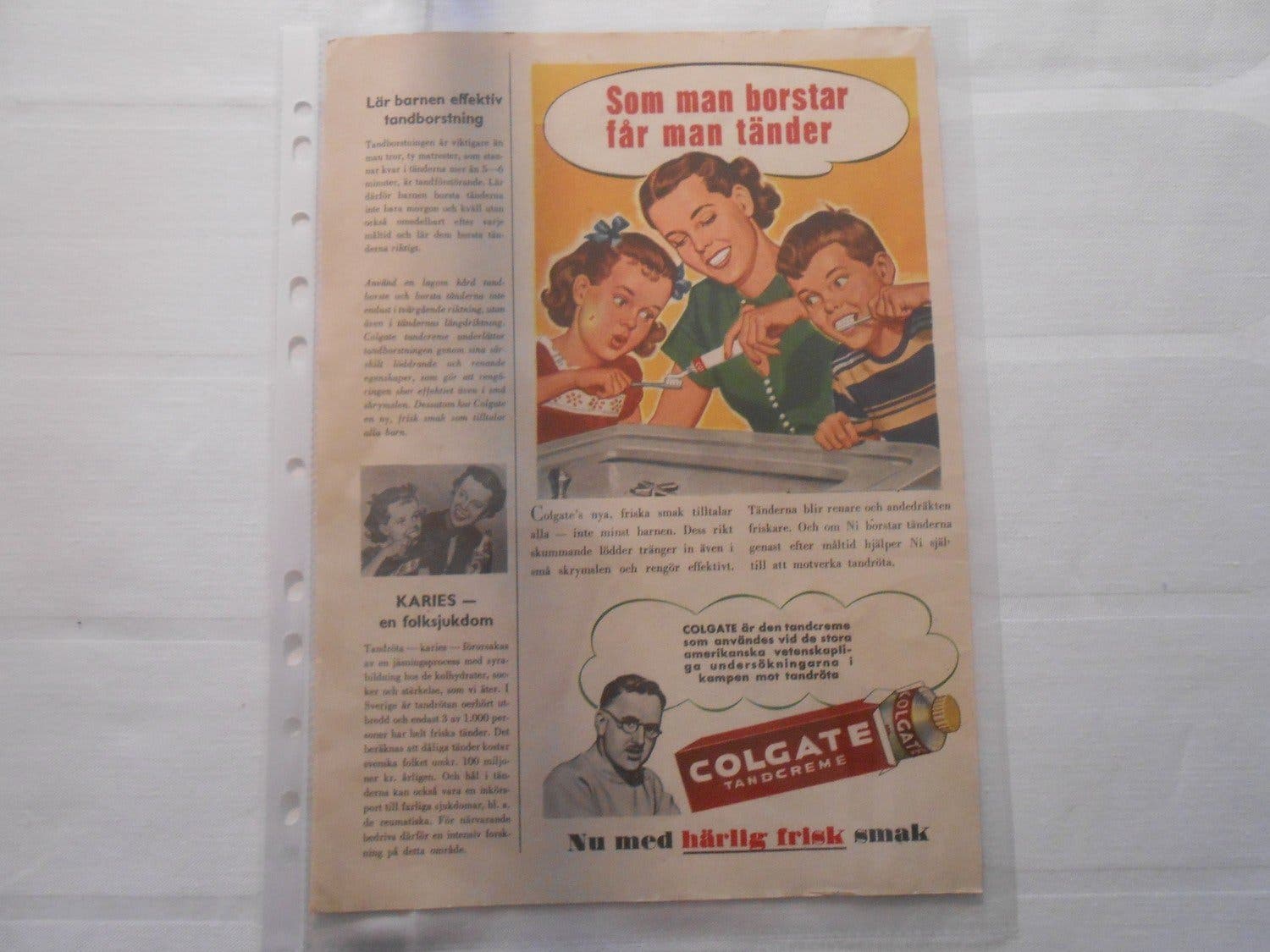 Colgate reklam 1950-tal • Som man borstar får m.. | Köp på Tradera ...