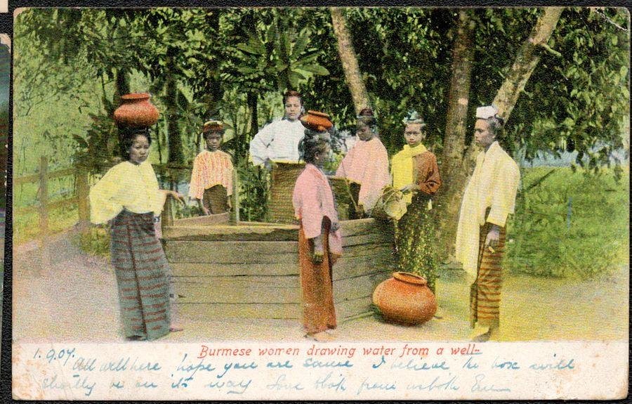 Vykort - Burmese women drawing water from a well | Köp på Tradera ...