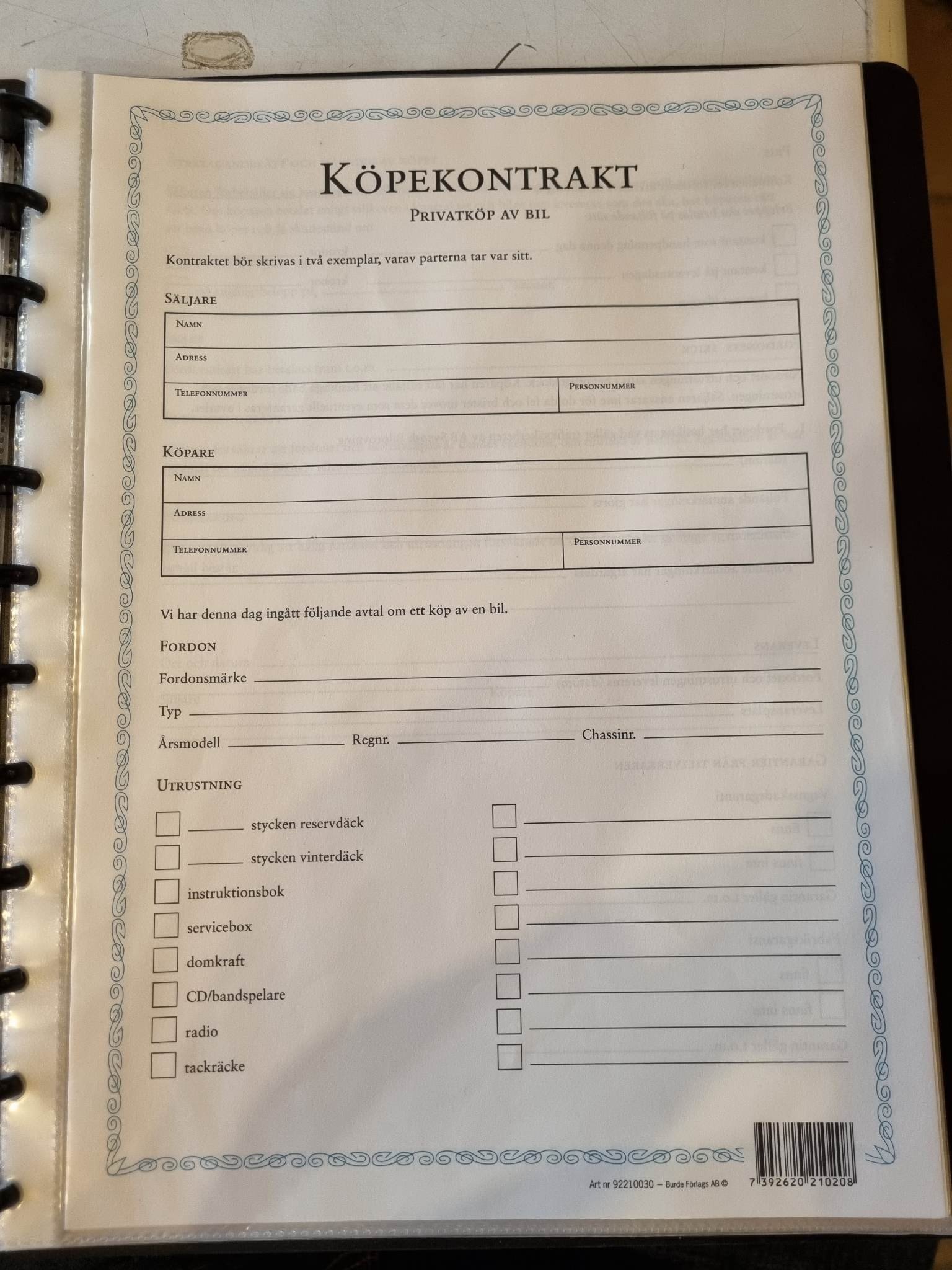 Köpekontrakt Privatköp av bil b.. | Köp från fyndvardag på Tradera ...