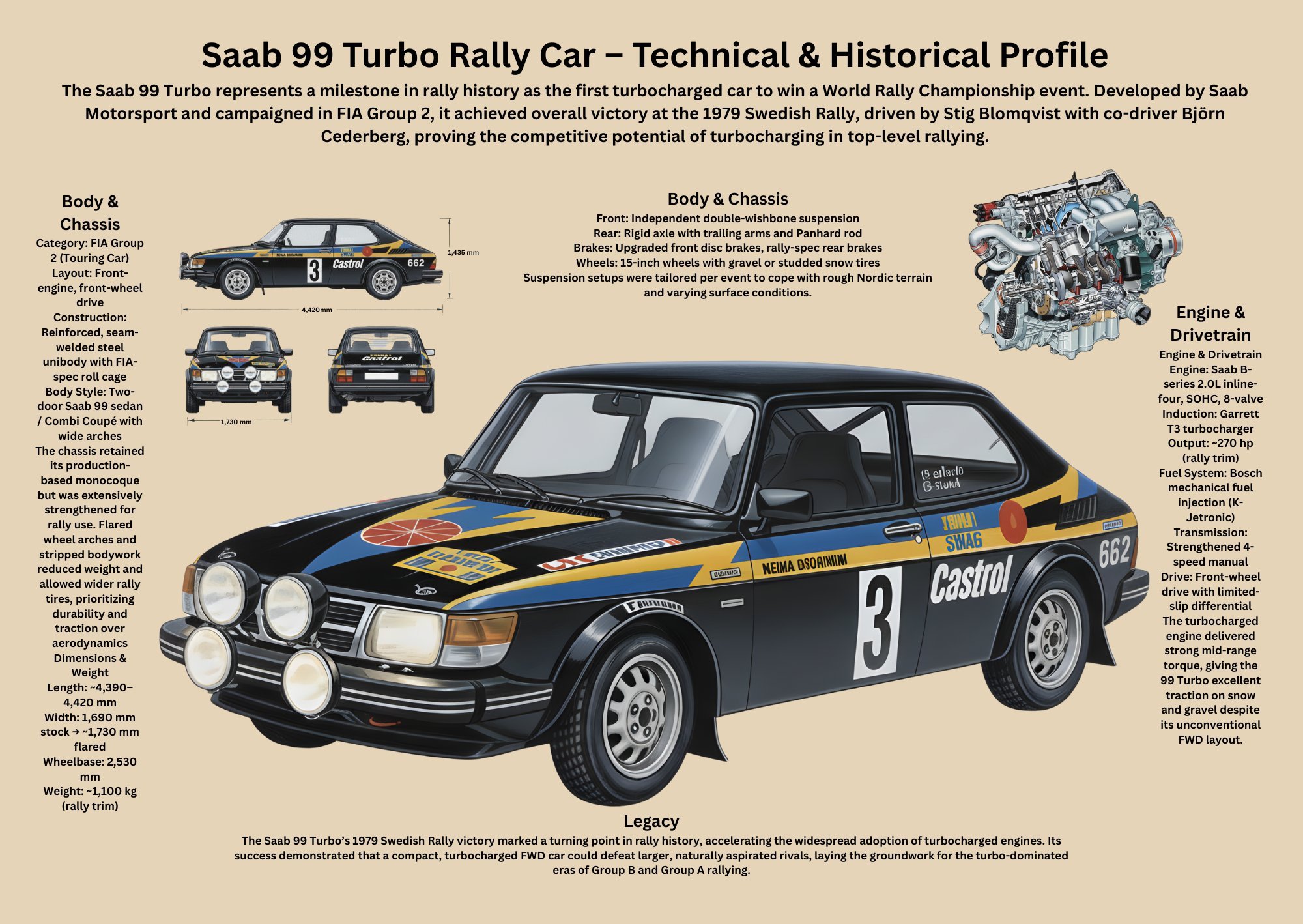 A2 Poster - Saab 99 Turbo Rally Car – Technical.. | Köp på Tradera ...