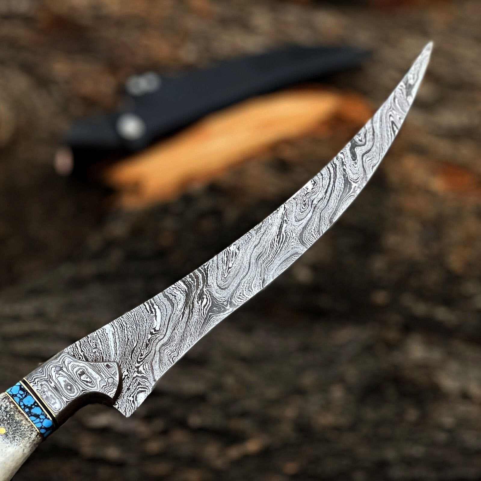Handmade Damascus Steel Fillet Knife with Stag .. | Köp på Tradera ...