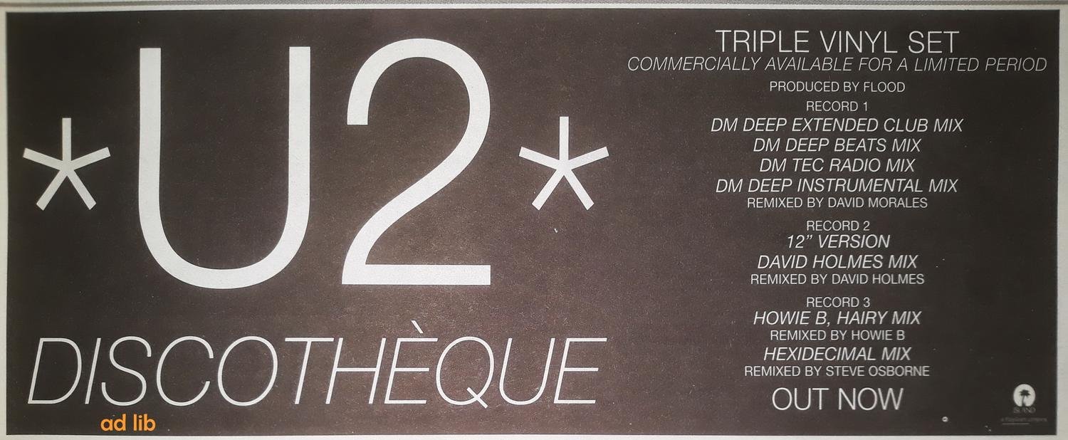 U2 - DISCOTHÈQUE, ANNONS REKLAM PRESSKLIPP 1997 | Köp på Tradera ...