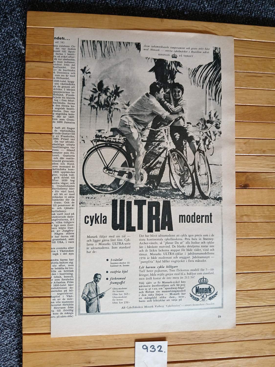 Se produkter som liknar Vintage Cykel Reklam 1958 Mon.. på Tradera ...