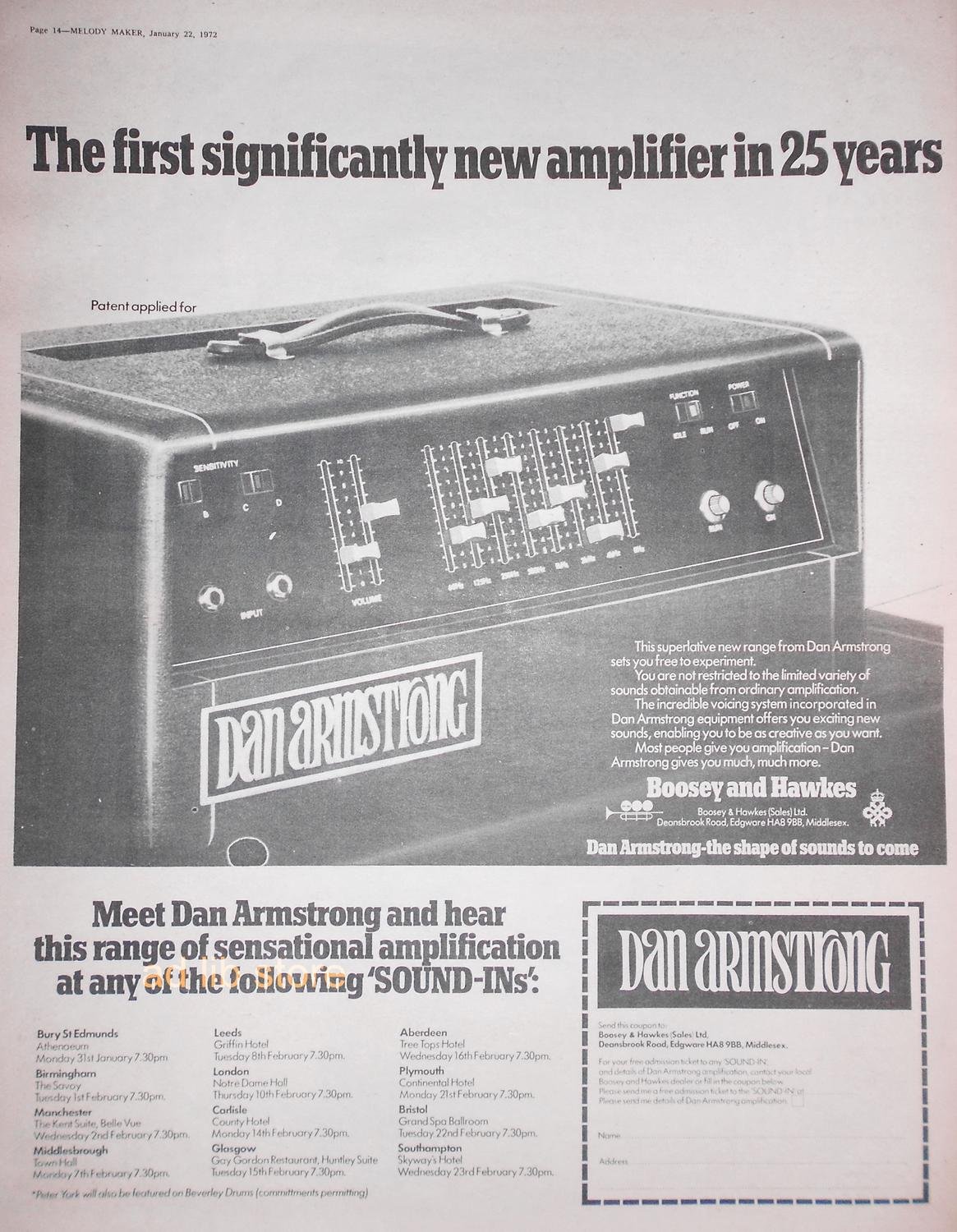 DAN ARMSTRONG AMPLIFIER, STOR TIDNINGSANNONS 1972 | Köp på Tradera ...