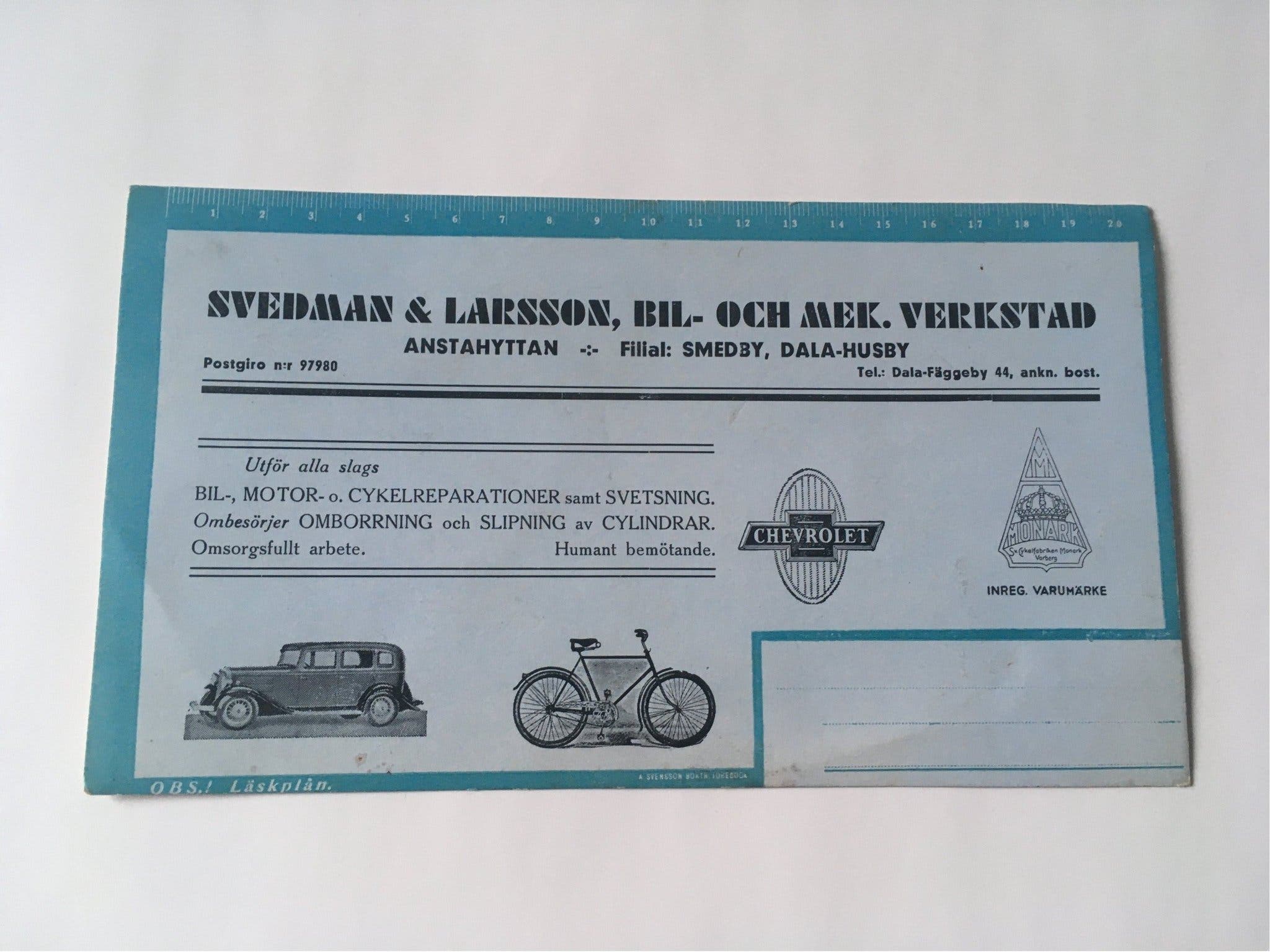 SVEDMAN & LARSSON BIL O MEK.VERKSTAD Anstahytta.. | Köp på Tradera ...