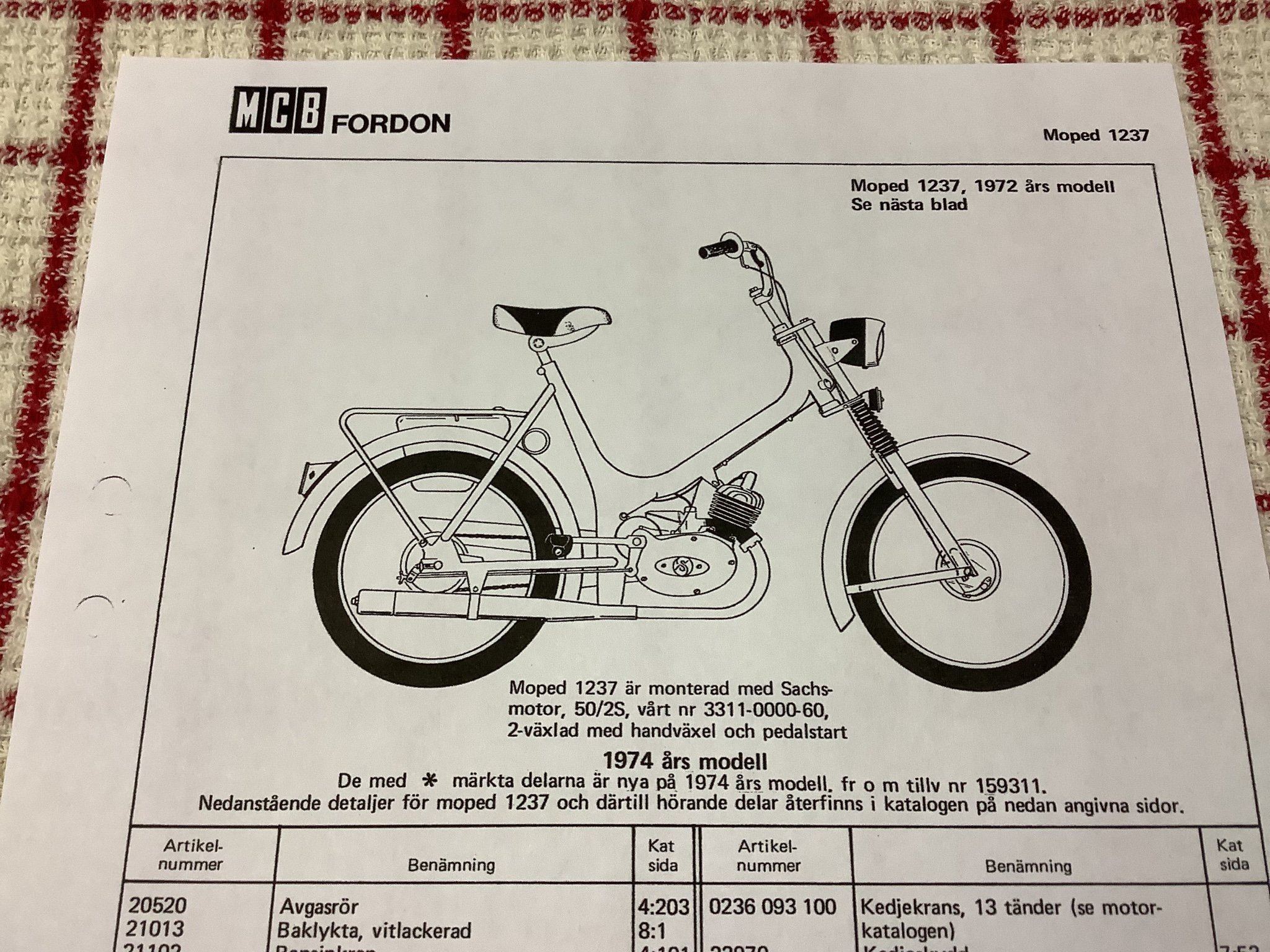 MCB 1237 Crescent Monark Faktablad reservdelar .. | Köp på Tradera ...