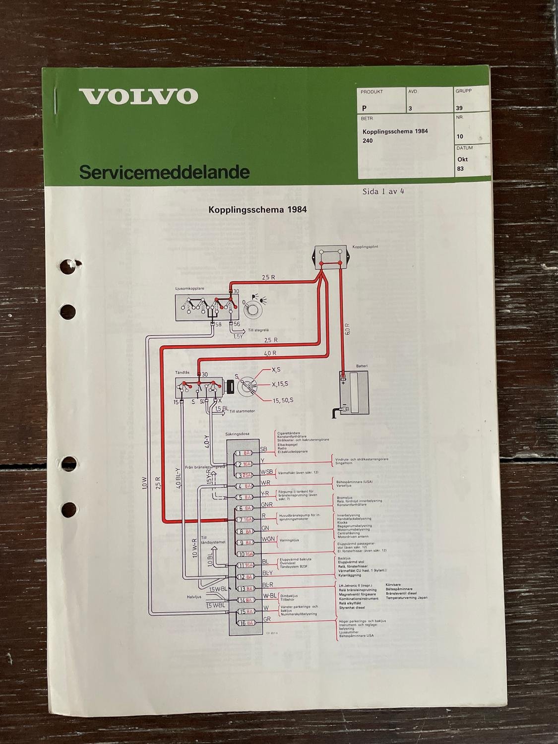 Kopplingsschema Volvo 240 | Köp på Tradera (440380002)