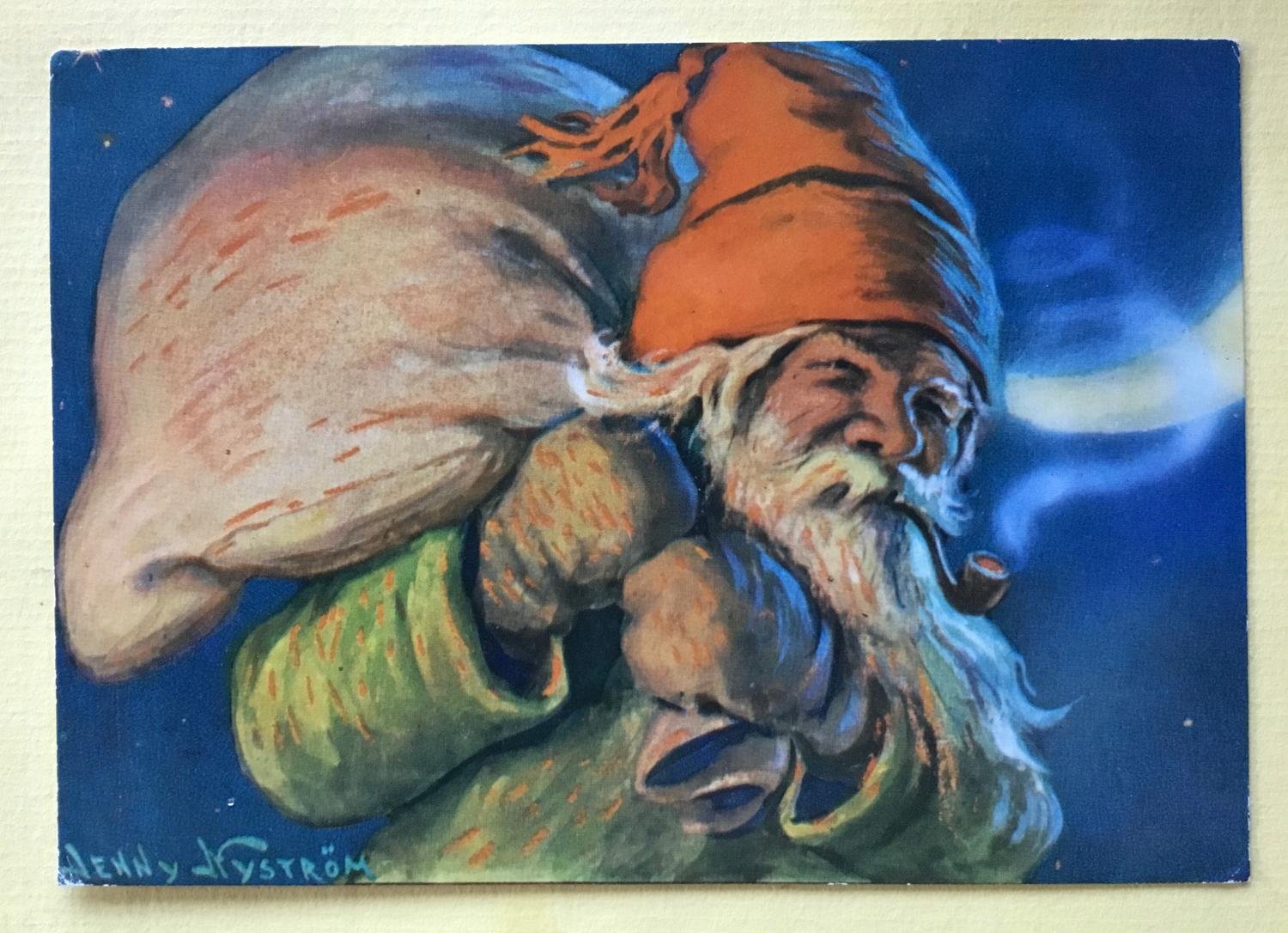 Julkort Tomte röker pipa JENNY NYSTRÖM | Köp på Tradera (585973357)