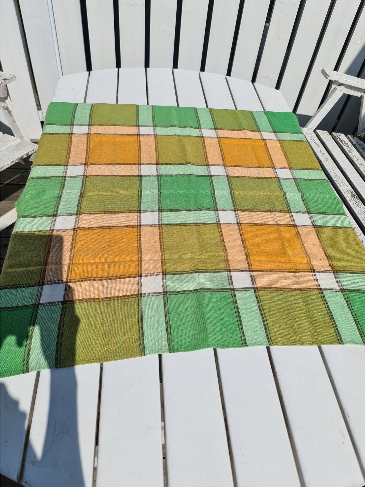 Fin rutig vintage duk -70 tal grön vit orange | Köp på Tradera (705038543)