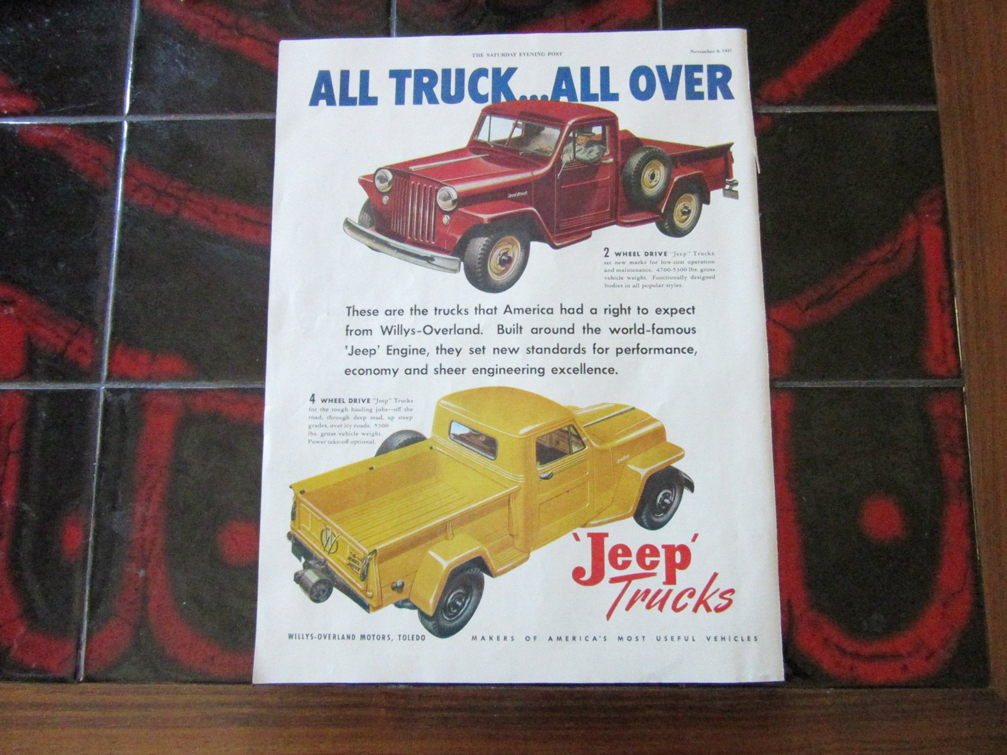 Jeep Willys -Overland truck Jeep 1947 reklam an.. | Köp på Tradera ...