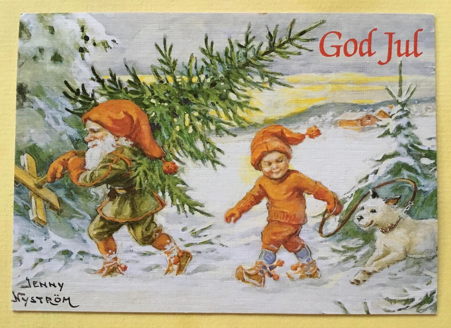 Julkort Tomte Barn Hund JENNY NYSTRÖM | Köp på Tradera (569297477)