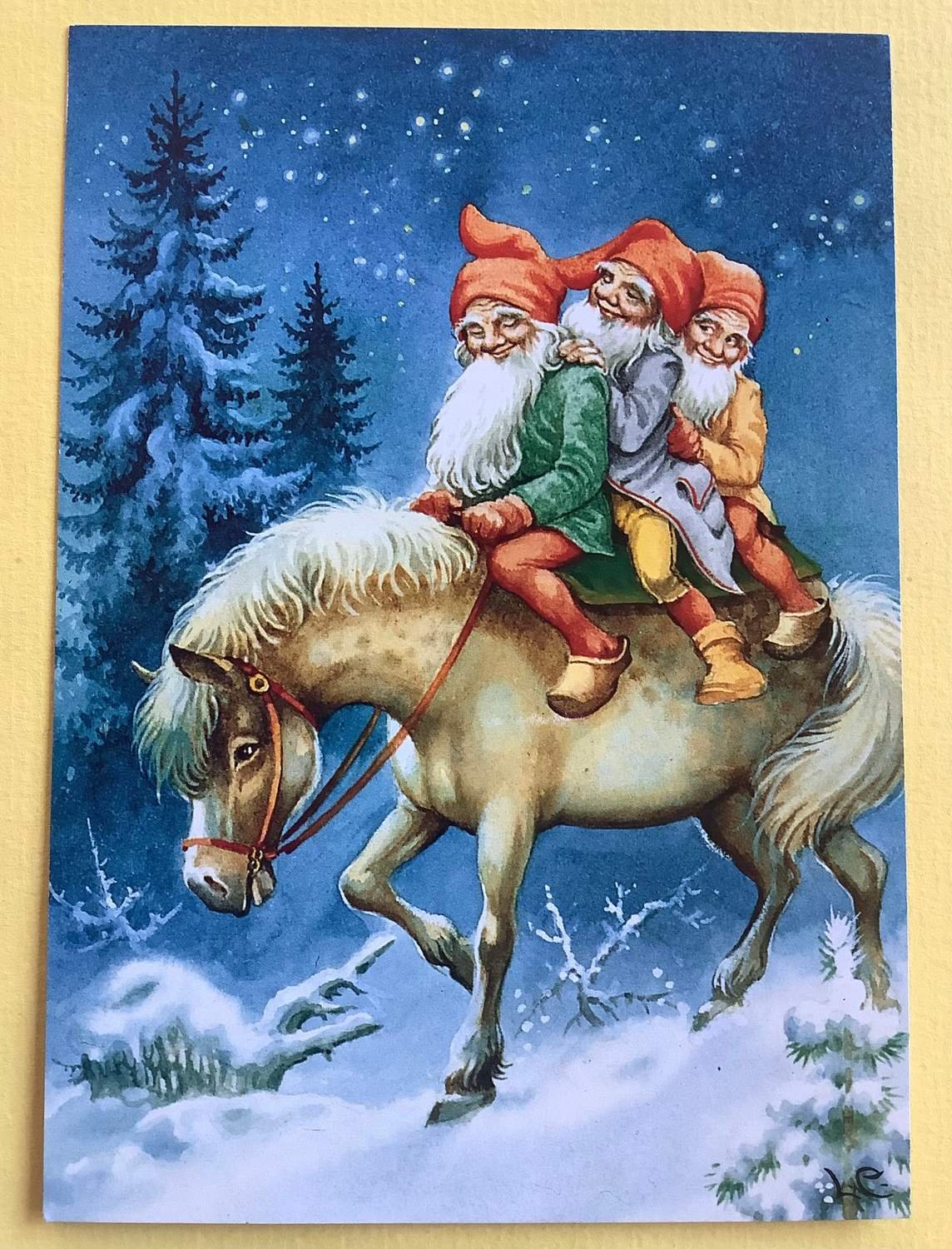 Julkort Tomtar på häst LC Lars Carlsson | Köp på Tradera (646698434)