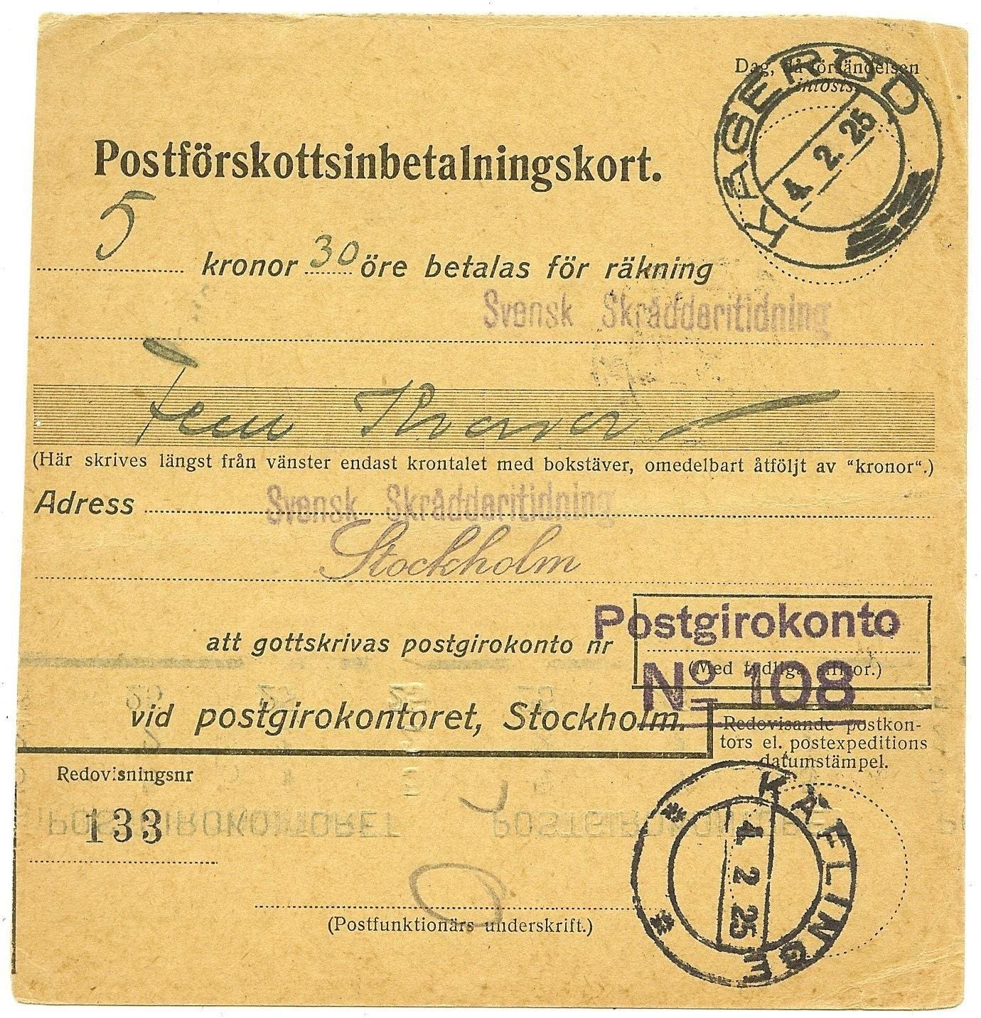 Se produkter som liknar Postförskottinbetalningskort .. på Tradera ...