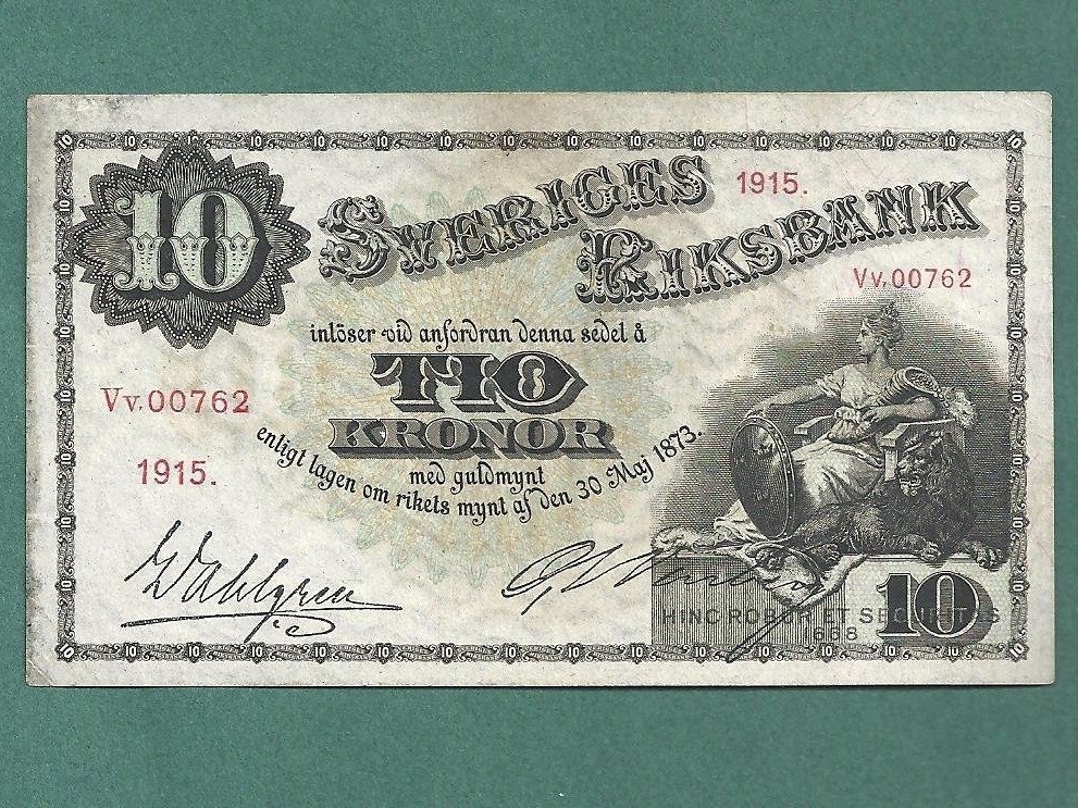 Sedel, 10 kr 1915. Mycket vacker sedel. | Köp på Tradera (634201634)