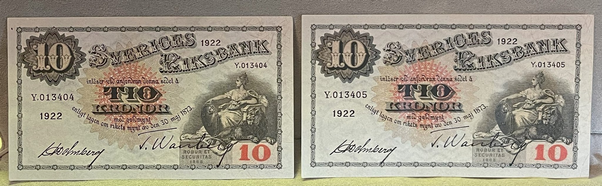 2 st Svenska 10 kronor sedel från 1922 i nummer.. | Köp på Tradera ...
