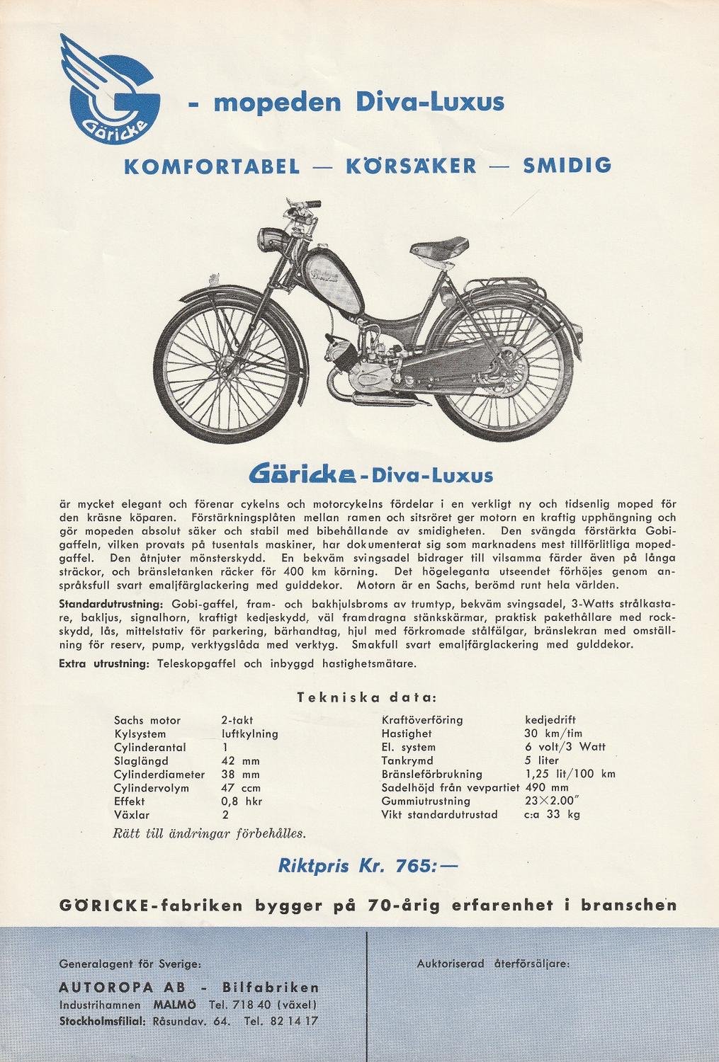 Göricke Diva-Luxus moped 50-tal Broschyr | Köp från gax på Tradera ...