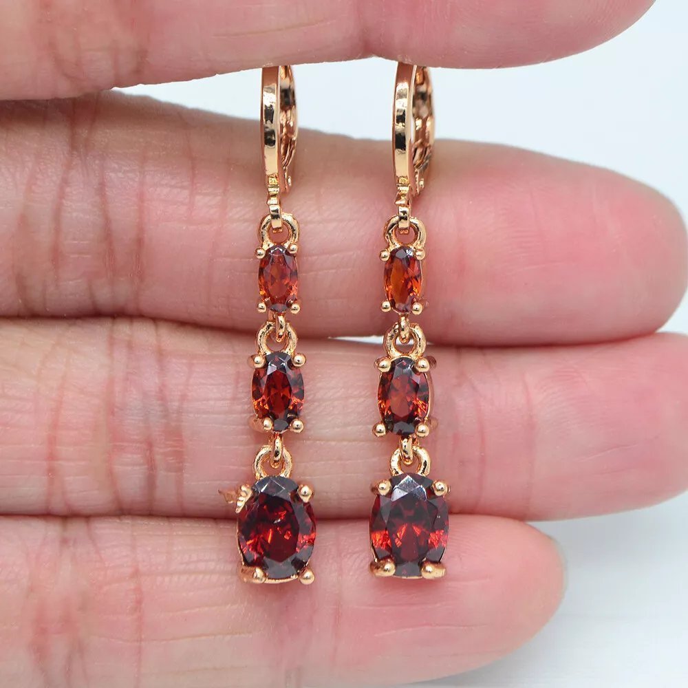18K Yellow Guldfylld Red Topaz Dangle Earrings .. | Köp på Tradera ...
