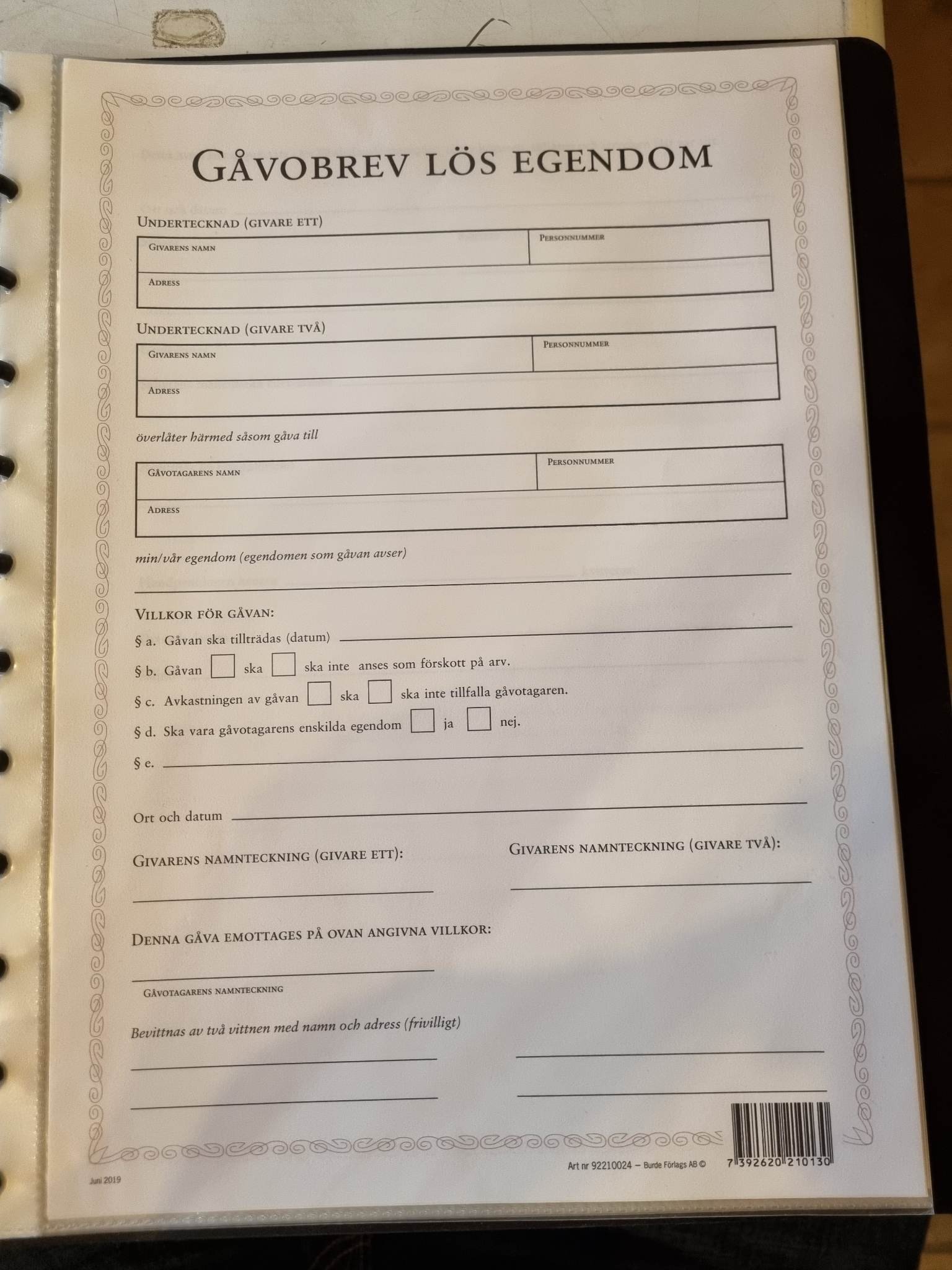 Gåvobrev lös egendom blankett/m.. | Köp från fyndvardag på Tradera ...