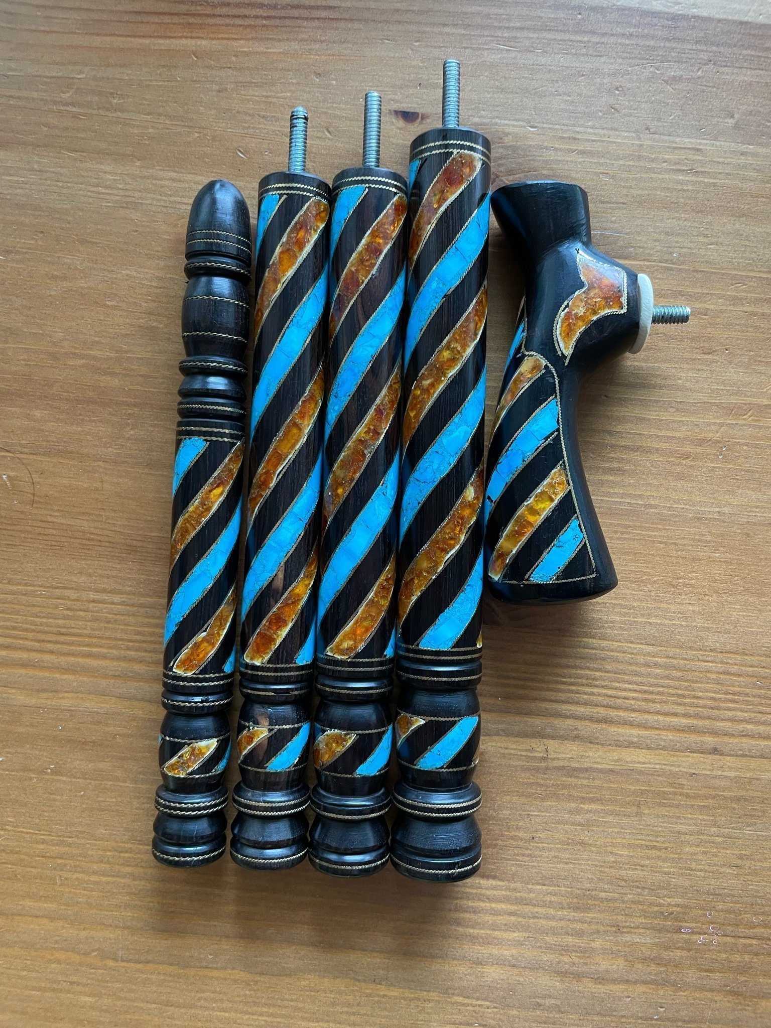 Vintage Walking Stick - Inlay Turquoise and Amber | Köp på Tradera ...