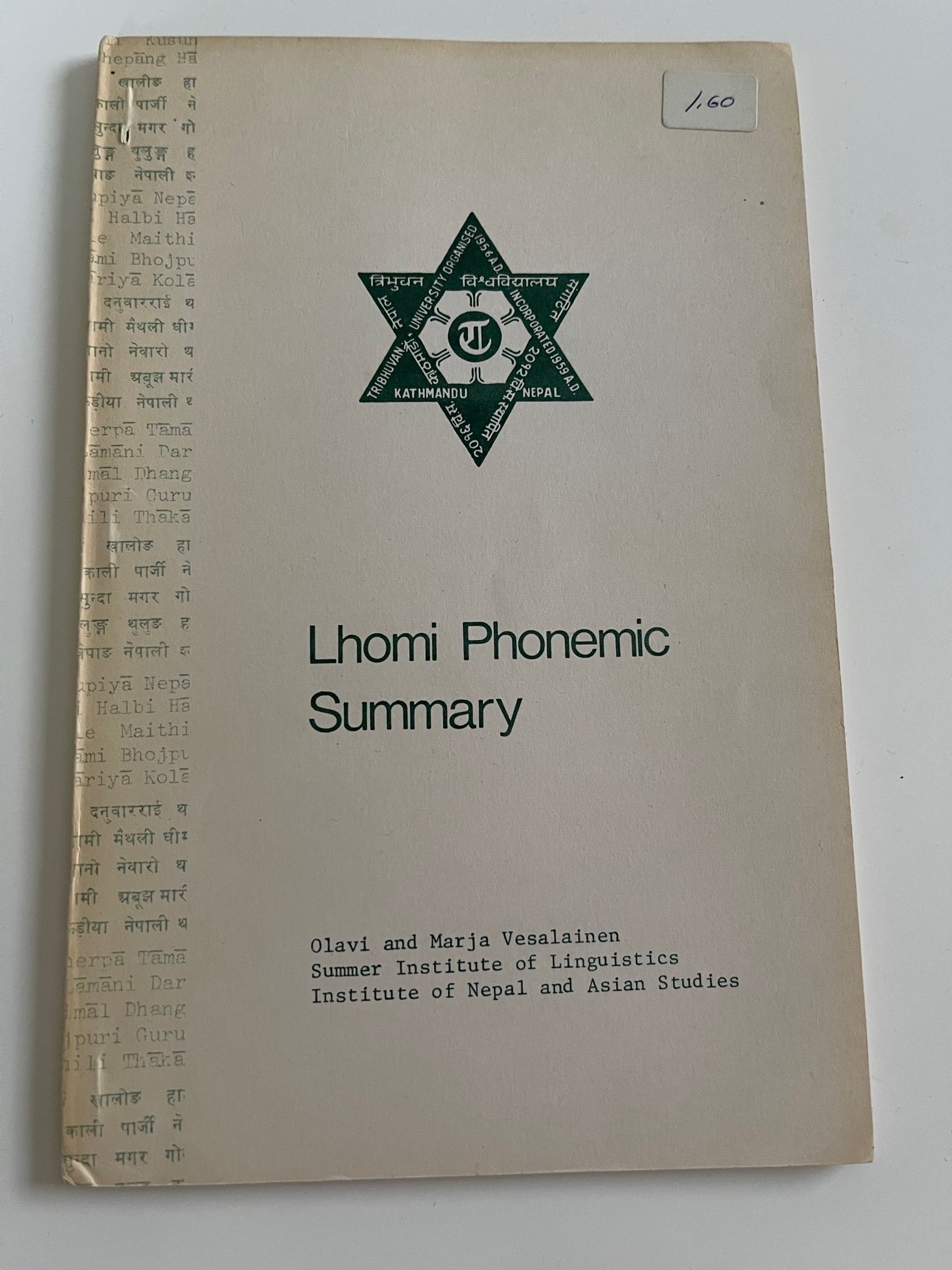 Lhomi Phonemic Summary av Olavi och Marja Vesal.. | Köp på Tradera ...