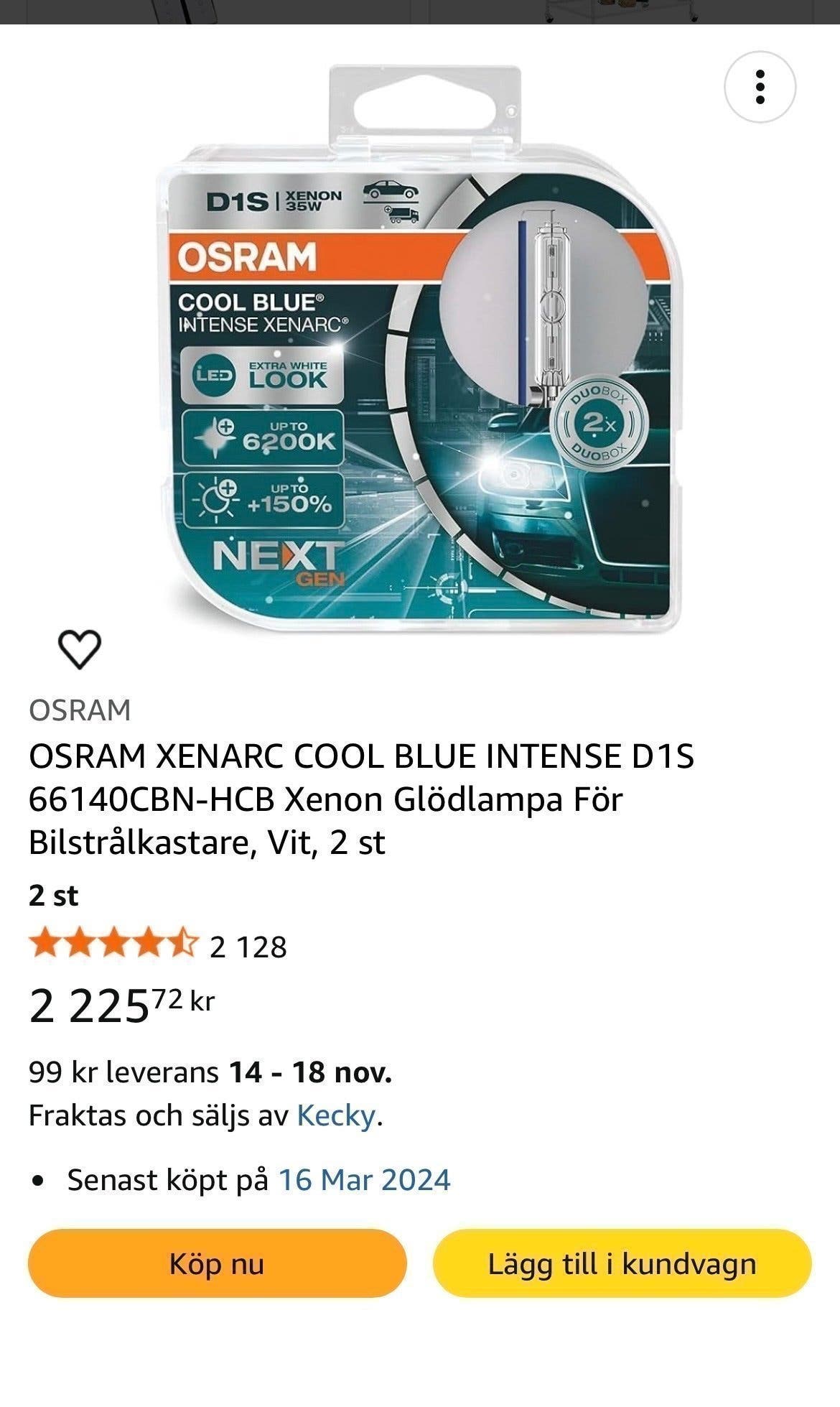 OSRAM Xenarc Cool Blue Intense D1S Xenonlampa -.. | Köp på Tradera ...