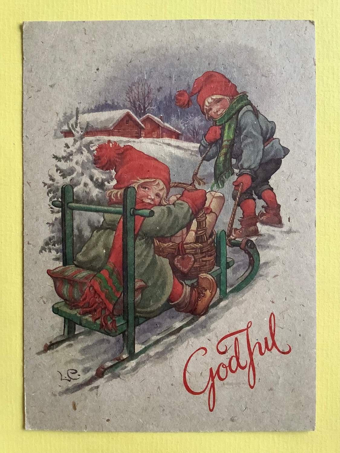 Julkort God Jul Barn kälke LC Lars Carlsson | Köp på Tradera (648951548)