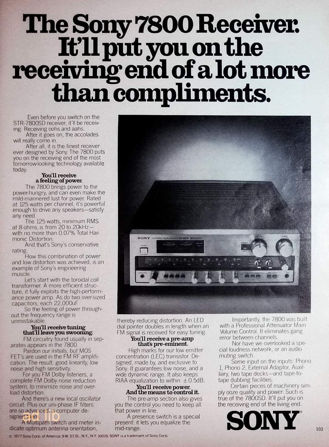 SONY - SONY 7800 RECEIVER, HI-FI, REKLAM TIDNIN.. | Köp på Tradera ...