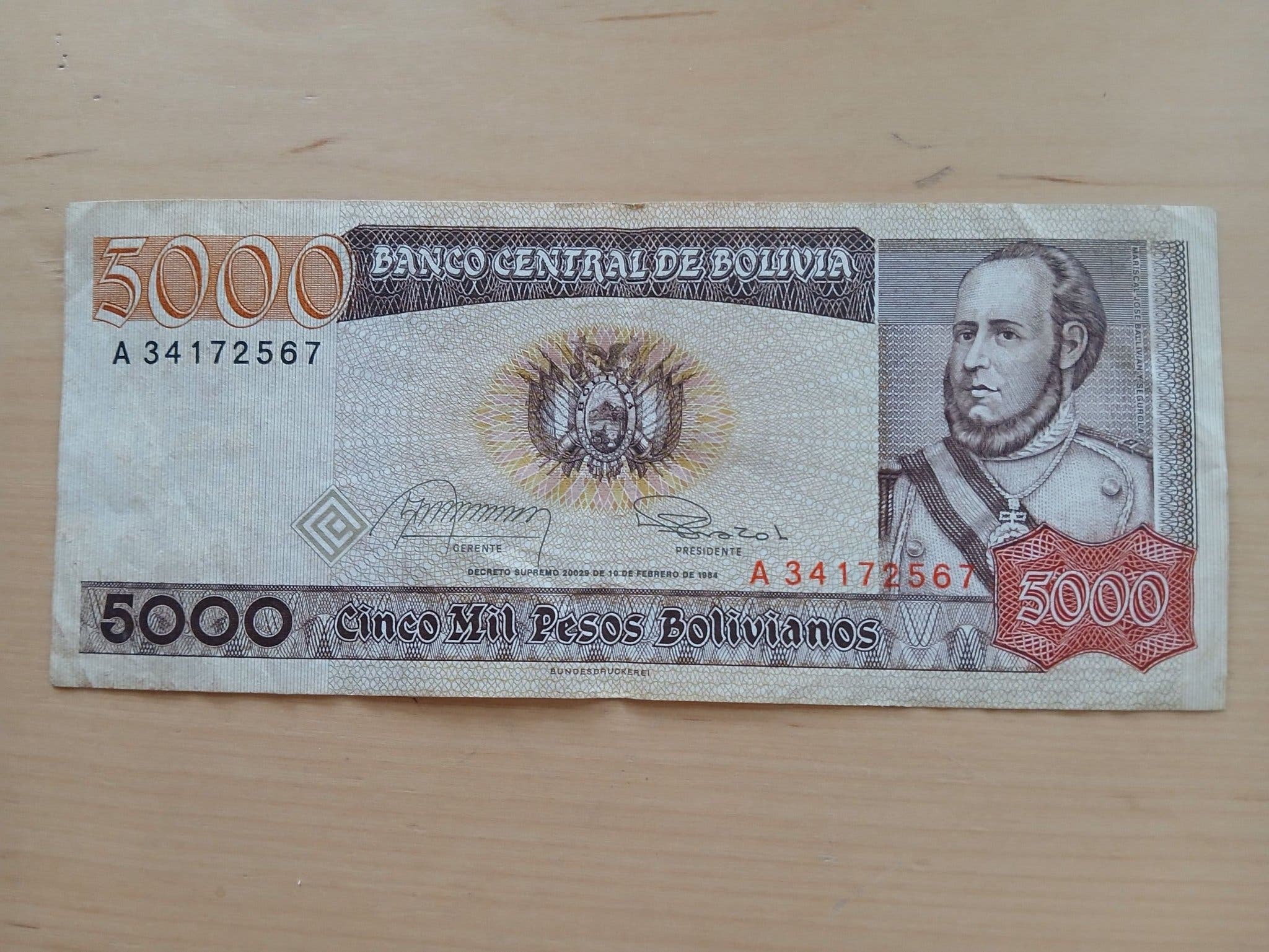 Boliviansk Sedel - 5000 Pesos Bolivianos | Köp på Tradera (689788965)