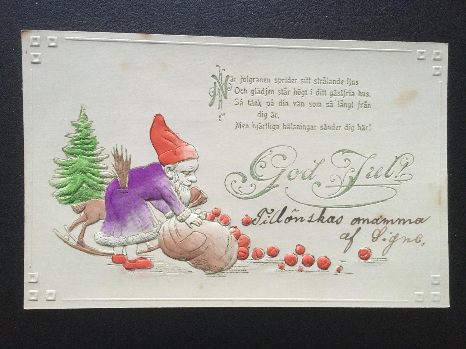 Julkort med fin vers - Tomte och gran - GOD JUL.. | Köp på Tradera ...