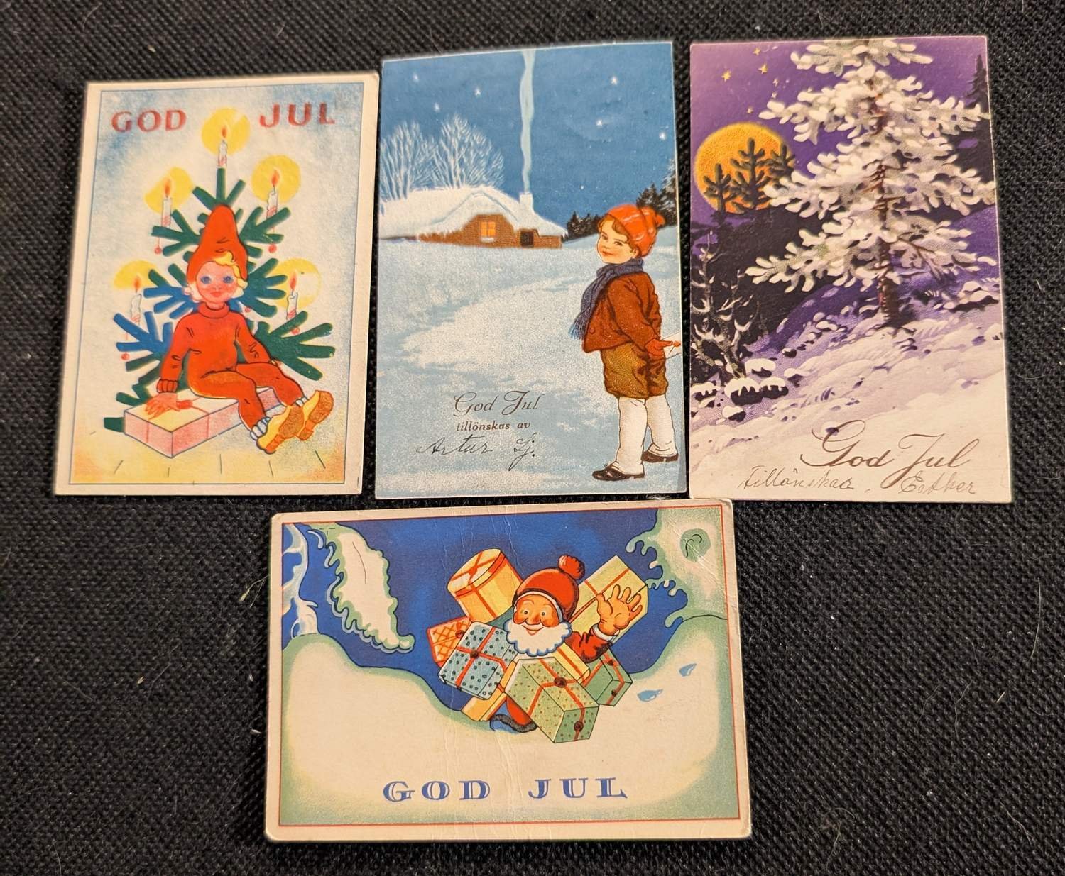 4 st Små tecknade Julkort. PS 1930-1959 | Köp på Tradera (674566137)