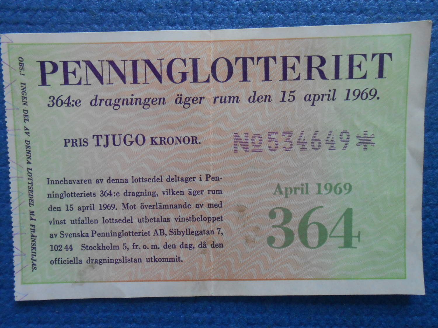 Penninglotteriet 15 april 1969 | Köp på Tradera (353082311)