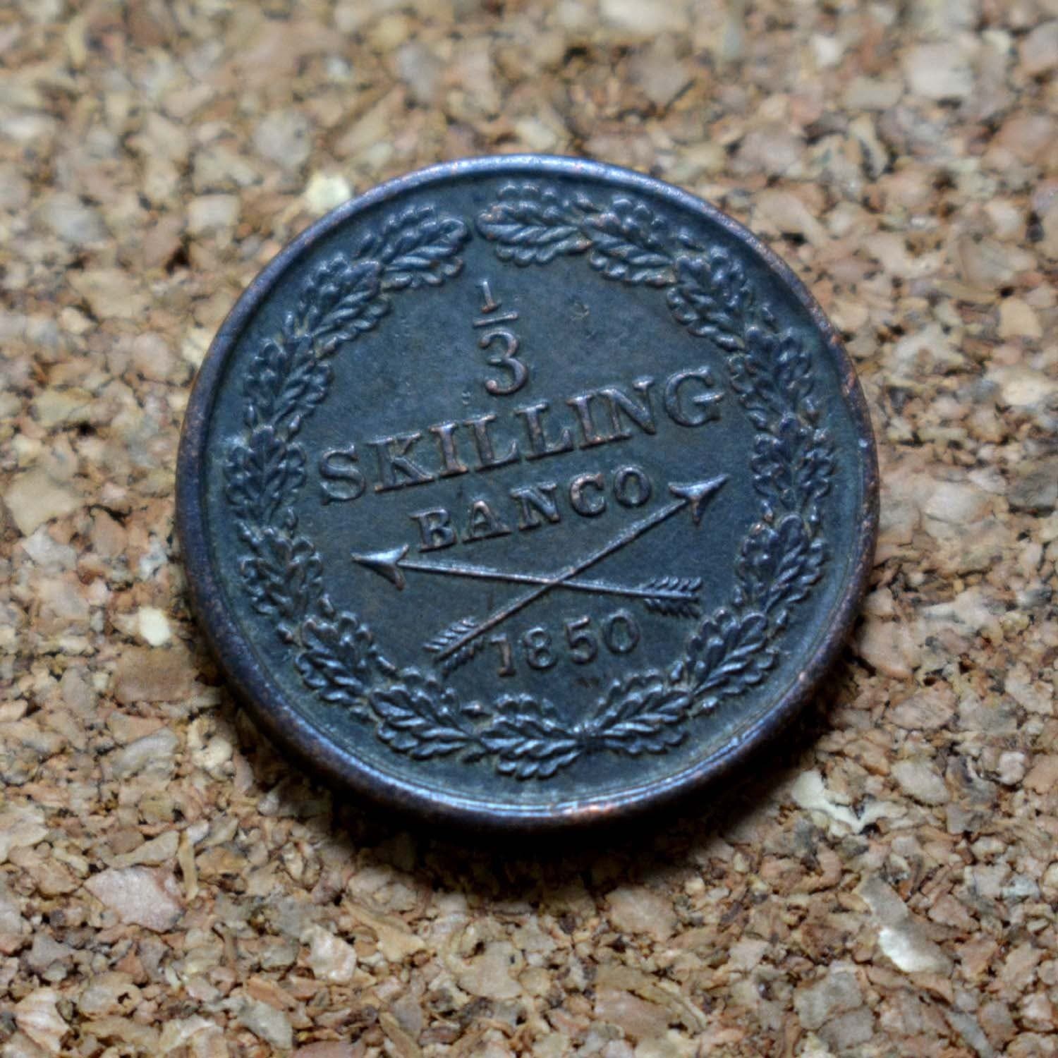 Sverige 1850 Mynt 1/3 Skilling OI Kv.8 | Köp på Tradera (694015545)