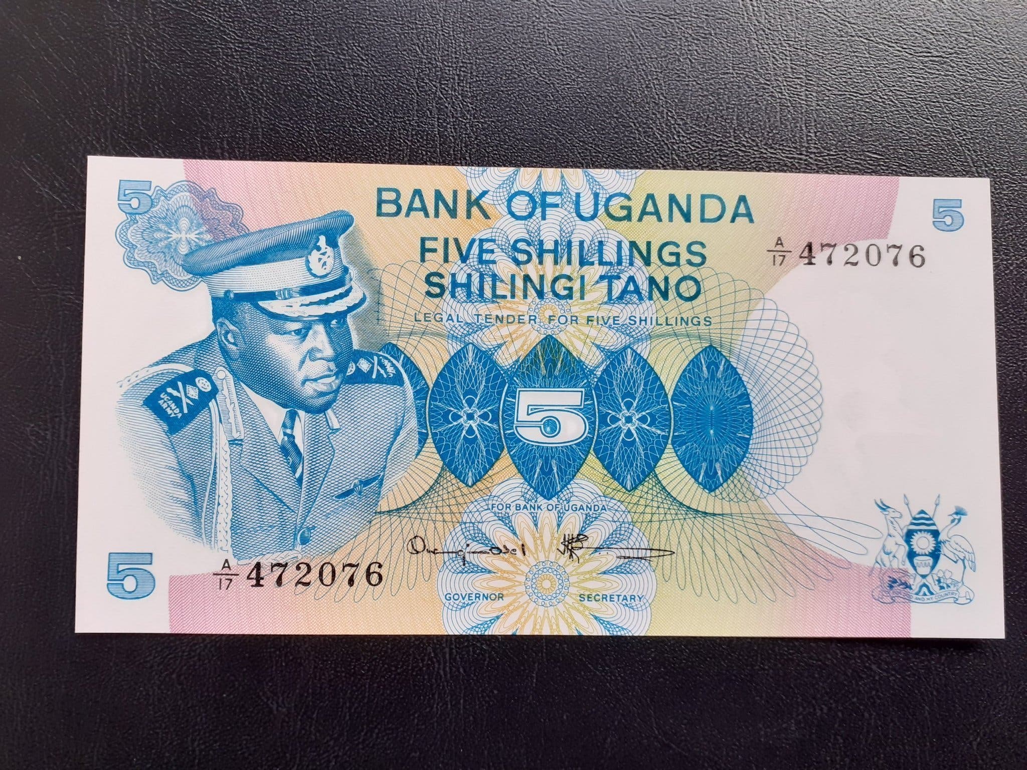1 st Uganda Ovikt/UNC Sedel - 5 Shillings 1977 | Köp på Tradera (724377066)