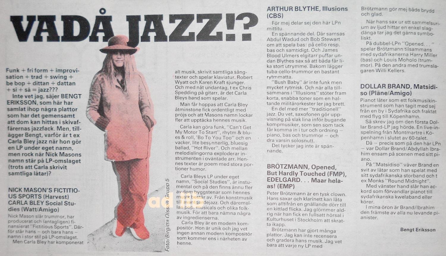 NICK MASON, CARLA BLEY, ARTHUR BLYTHE, BRÖTZMAN.. | Köp på Tradera ...