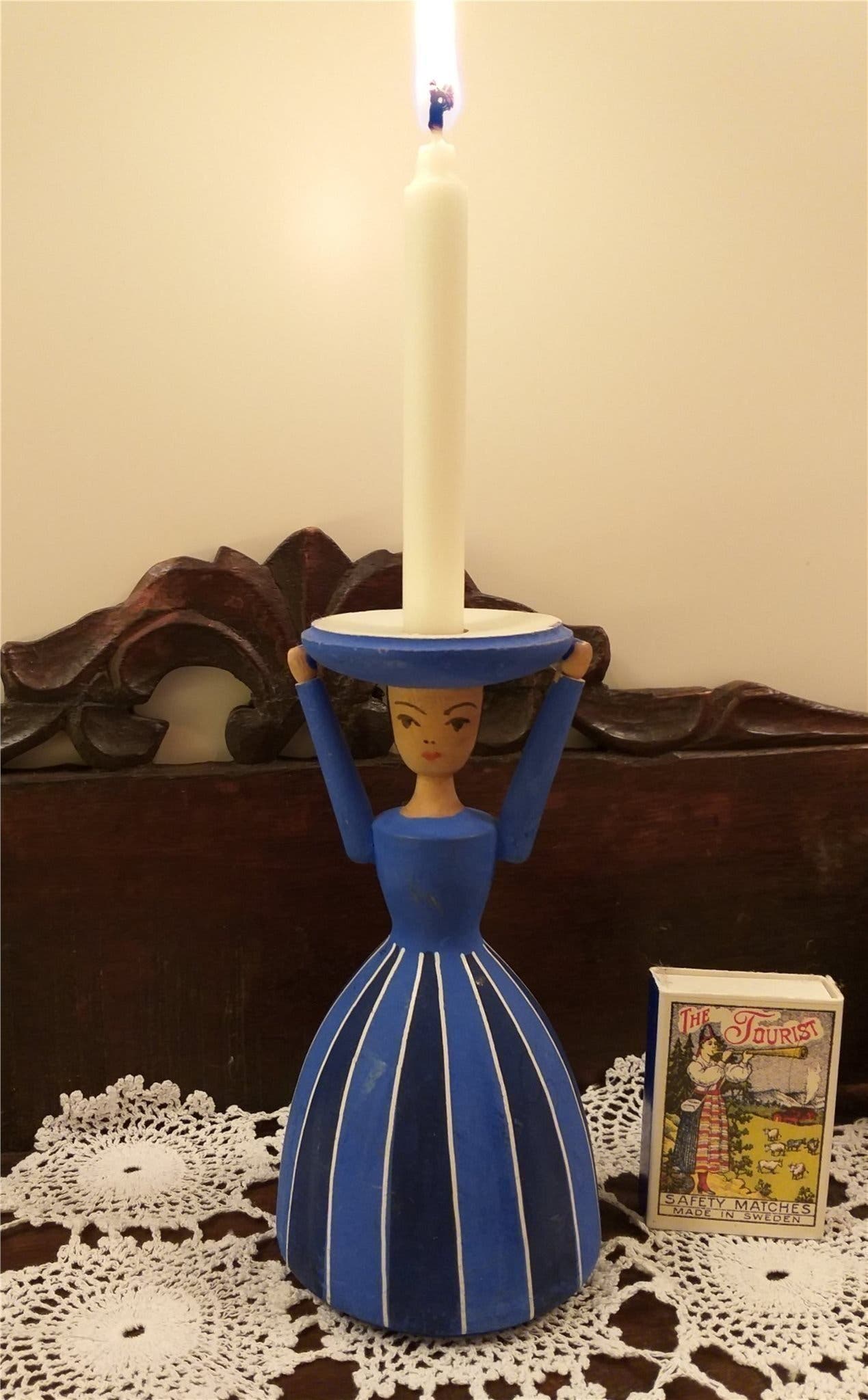 Rare Swedish vintage Folk Art doll candle holde.. | Köp på Tradera ...
