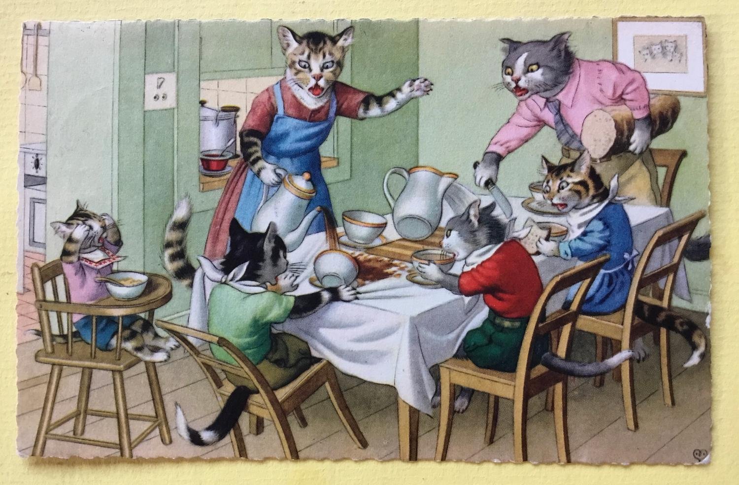 Kort tecknade Katter matbord gamla formatet | Köp på Tradera (586107441)
