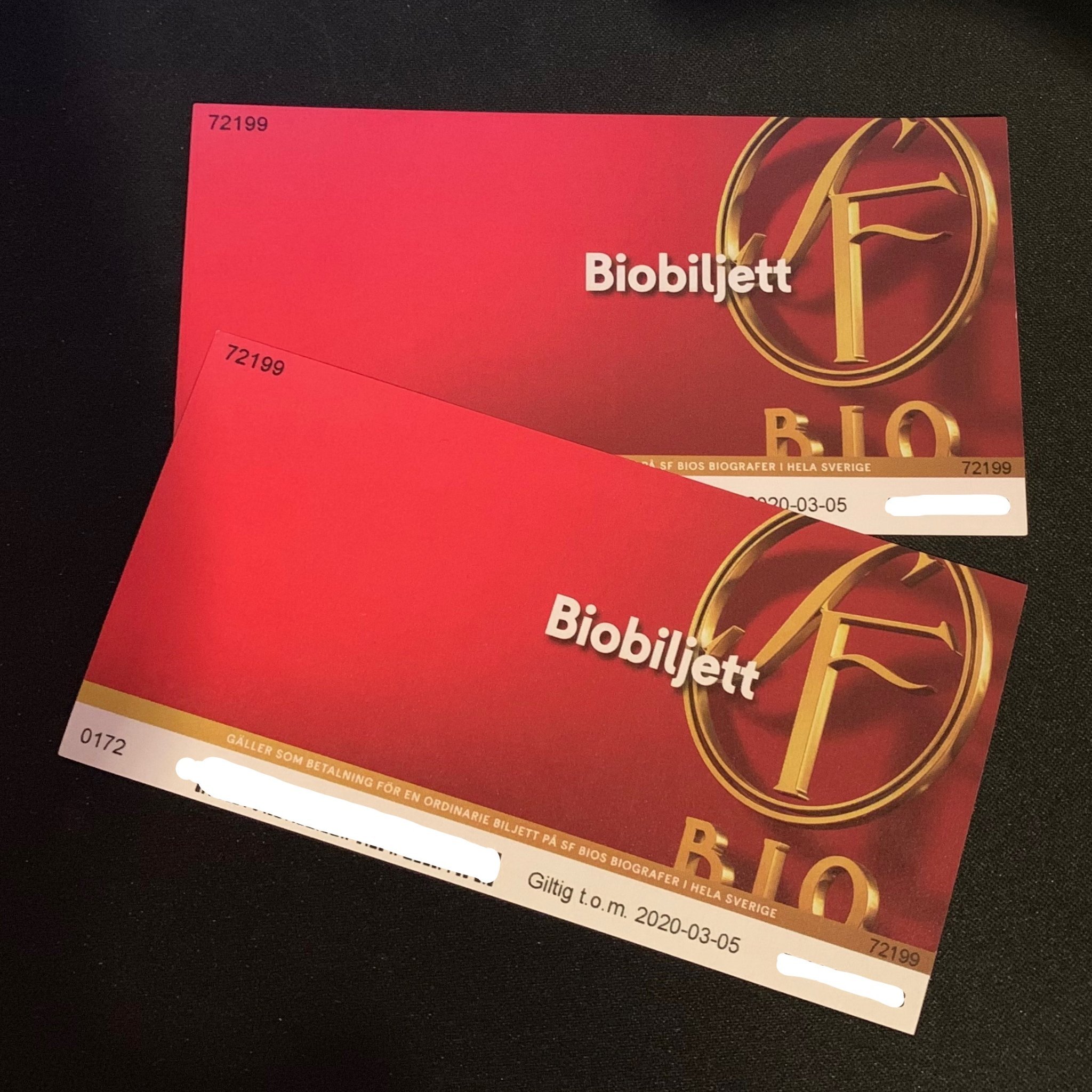 SF Biobiljetter (2st) giltiga 2020-03-05 -- #00.. (389098695) ᐈ Köp på ...