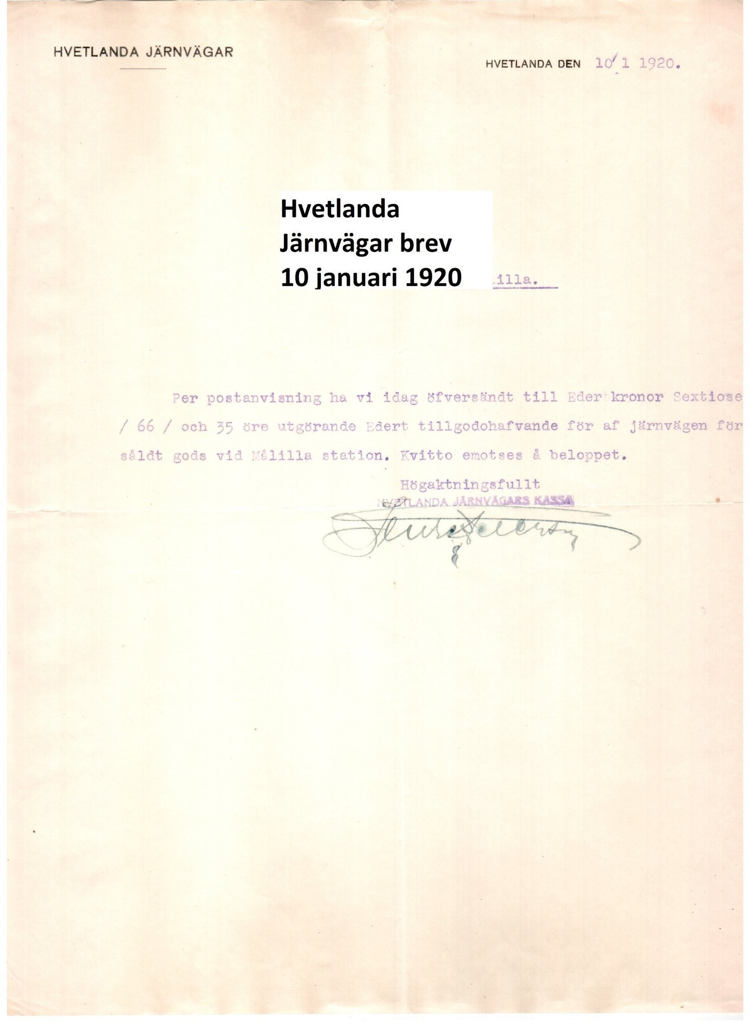 Hvetlanda Järnvägar Brev till lanthandel datera.. | Köp på Tradera ...