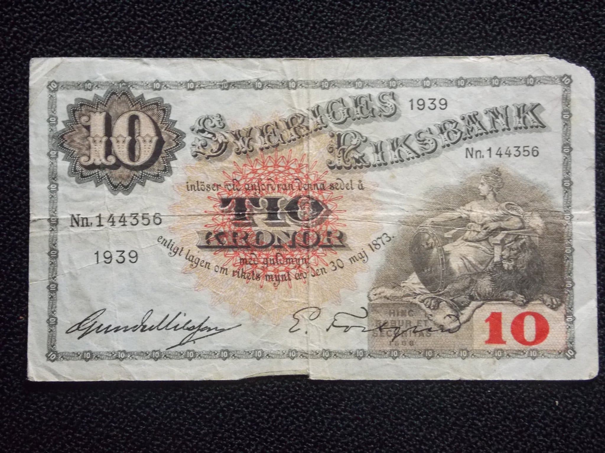 10 kr sedel, 1939, slitage, se bild läs beskriv.. | Köp på Tradera ...