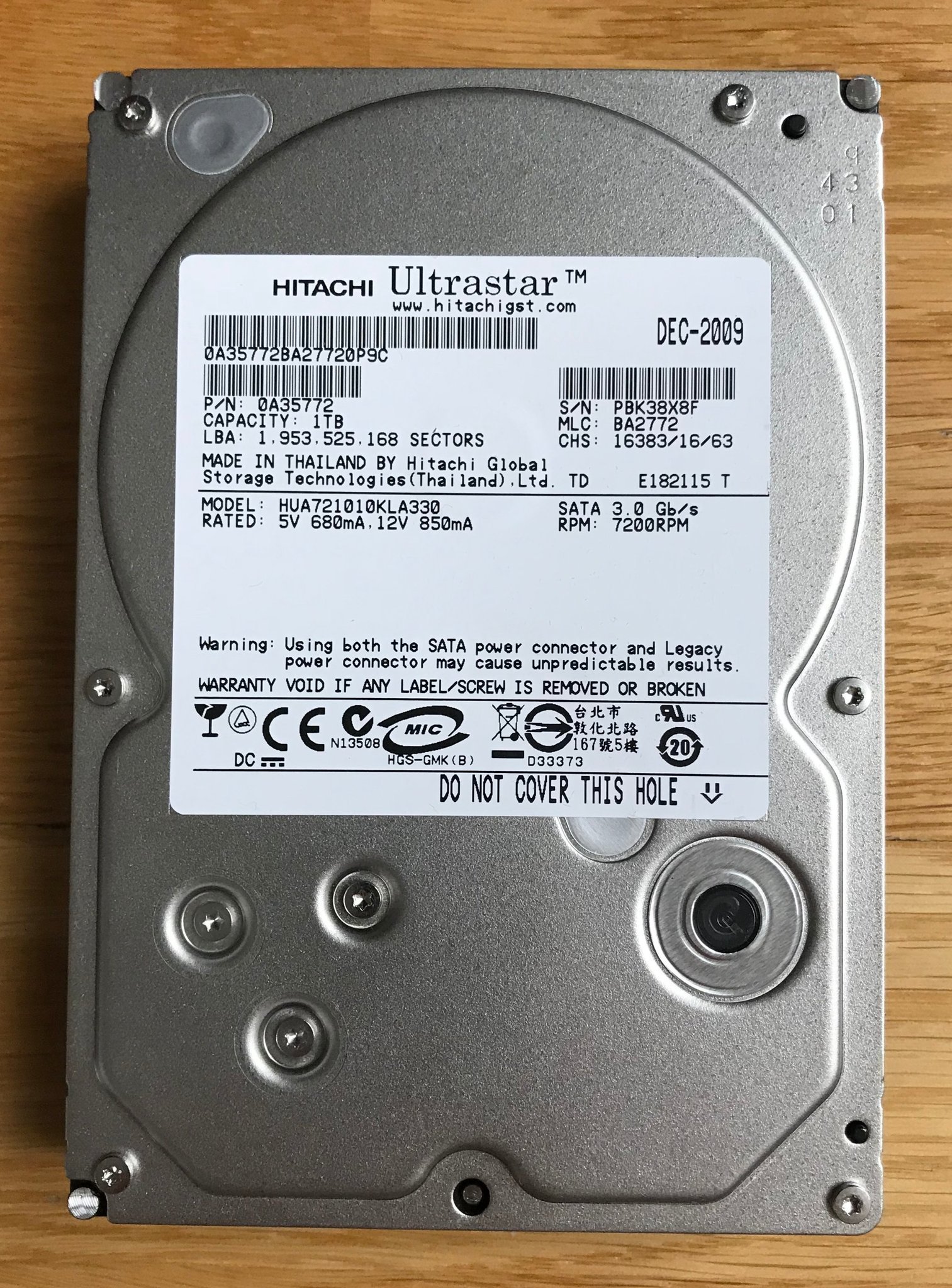 HITACHI SATA Hårddisk. 1TB 7200RPM HDD (411861491) ᐈ Köp på Tradera